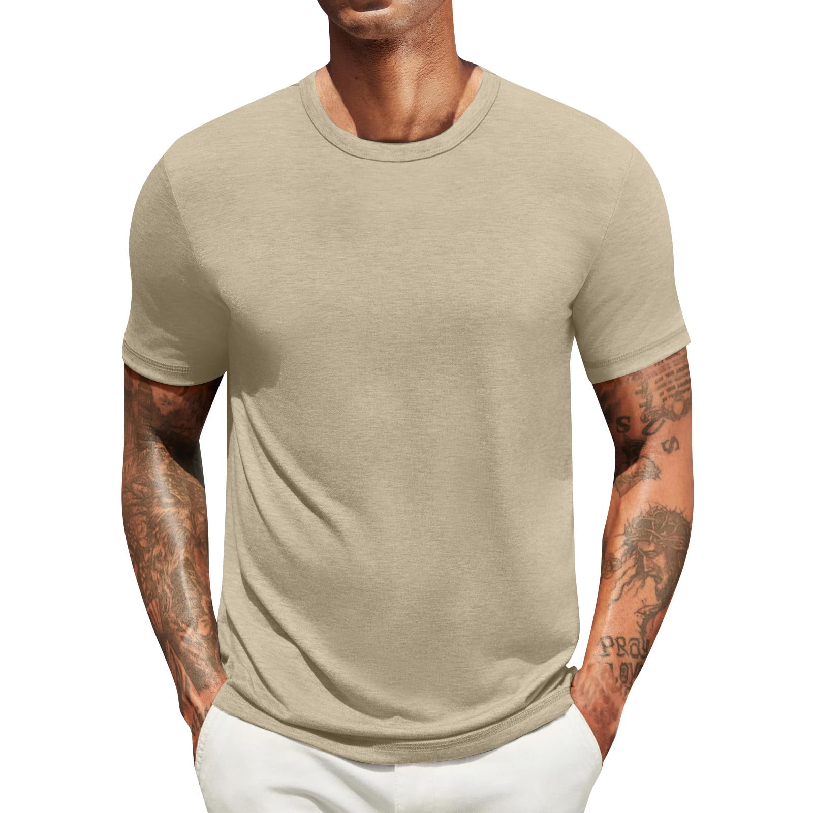 BOMYJESK Crew Neck Shirts for Men Casual Mens Short Sleeve Shirt Basic Tshirts Summer Loose Fit ...