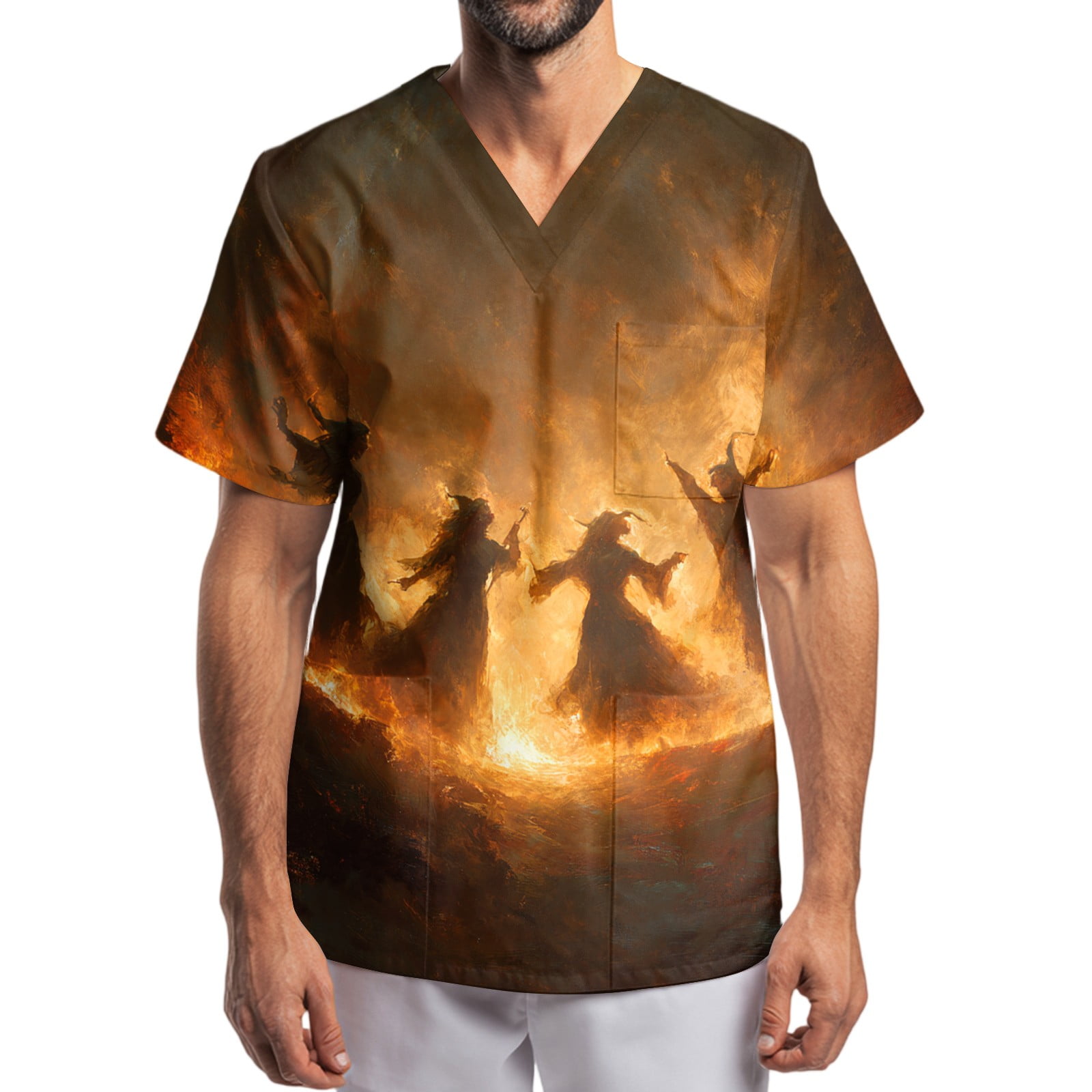 BOMYJESK Halloween Shirts for Men Casual Short Sleeve V-Ncek Working ...