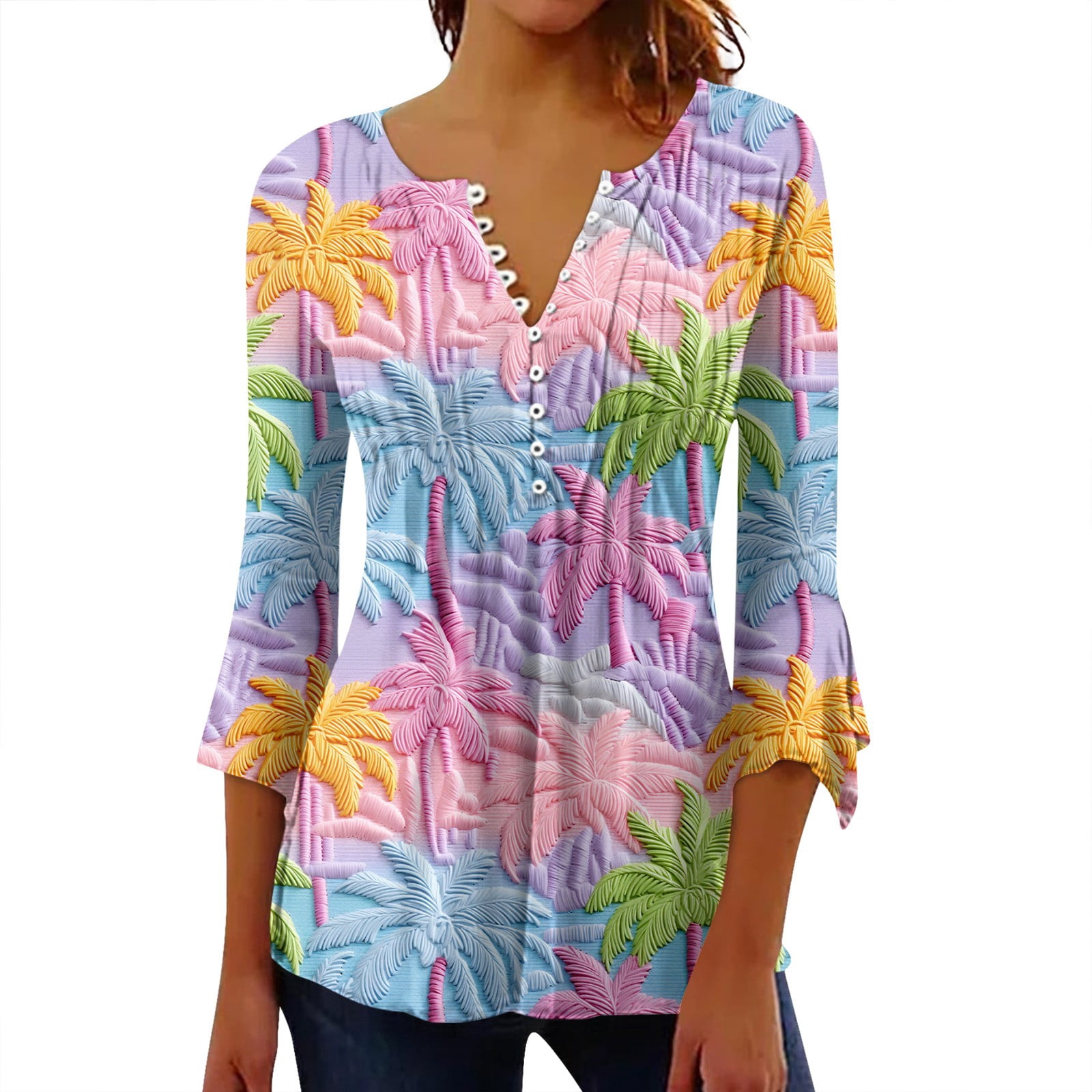 pwidon Hawaiian Womens Tops Hide Belly Tunic Womens Fashion Tropical ...