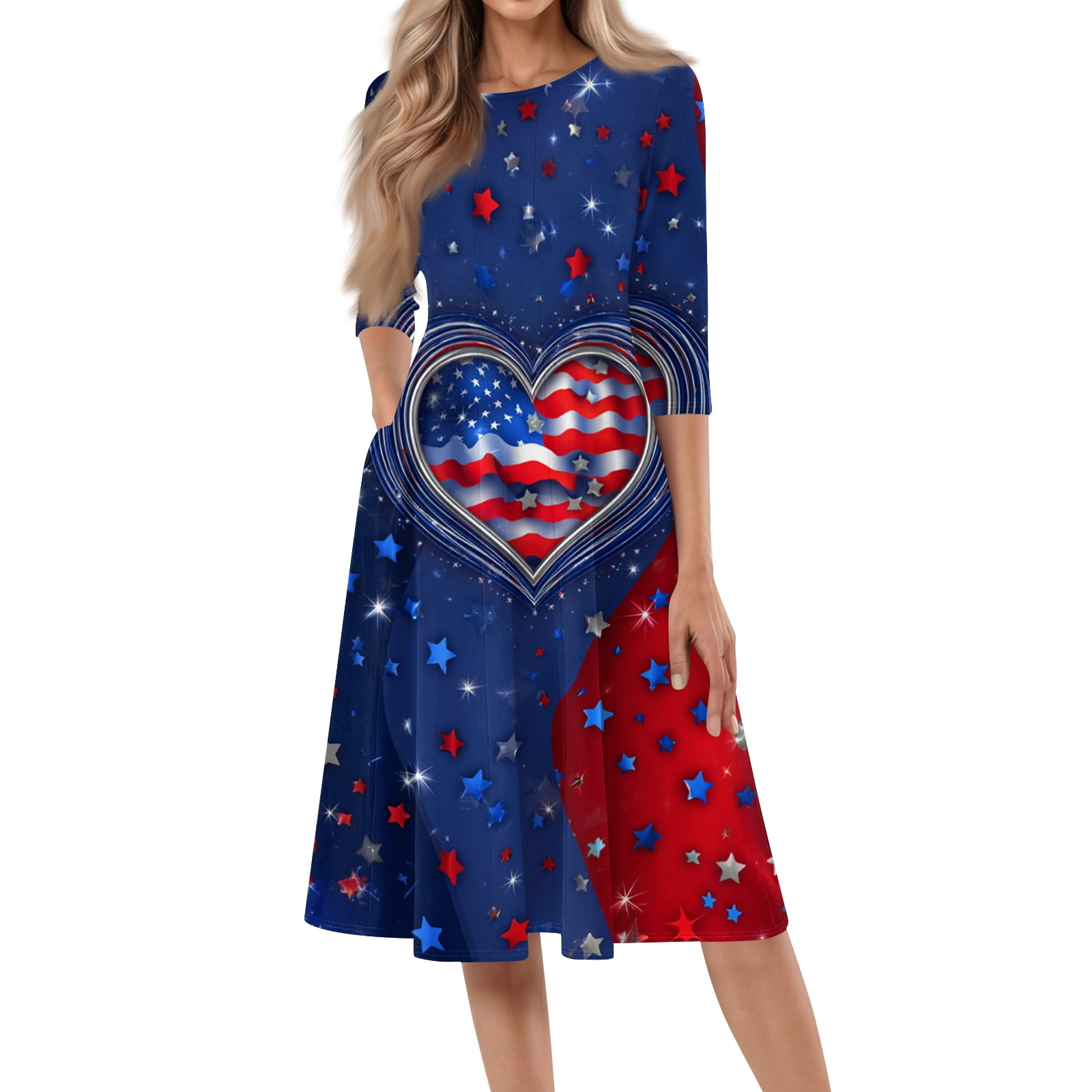 BOMYJESK Maxi Dresses for Women 250th Anniversary USA Flag Floral Beach ...