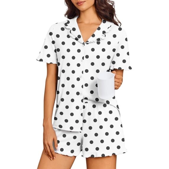 BOMYJESK Pajamas for Women Set Ruffle Cute Pjs with Shorts Button Down ...