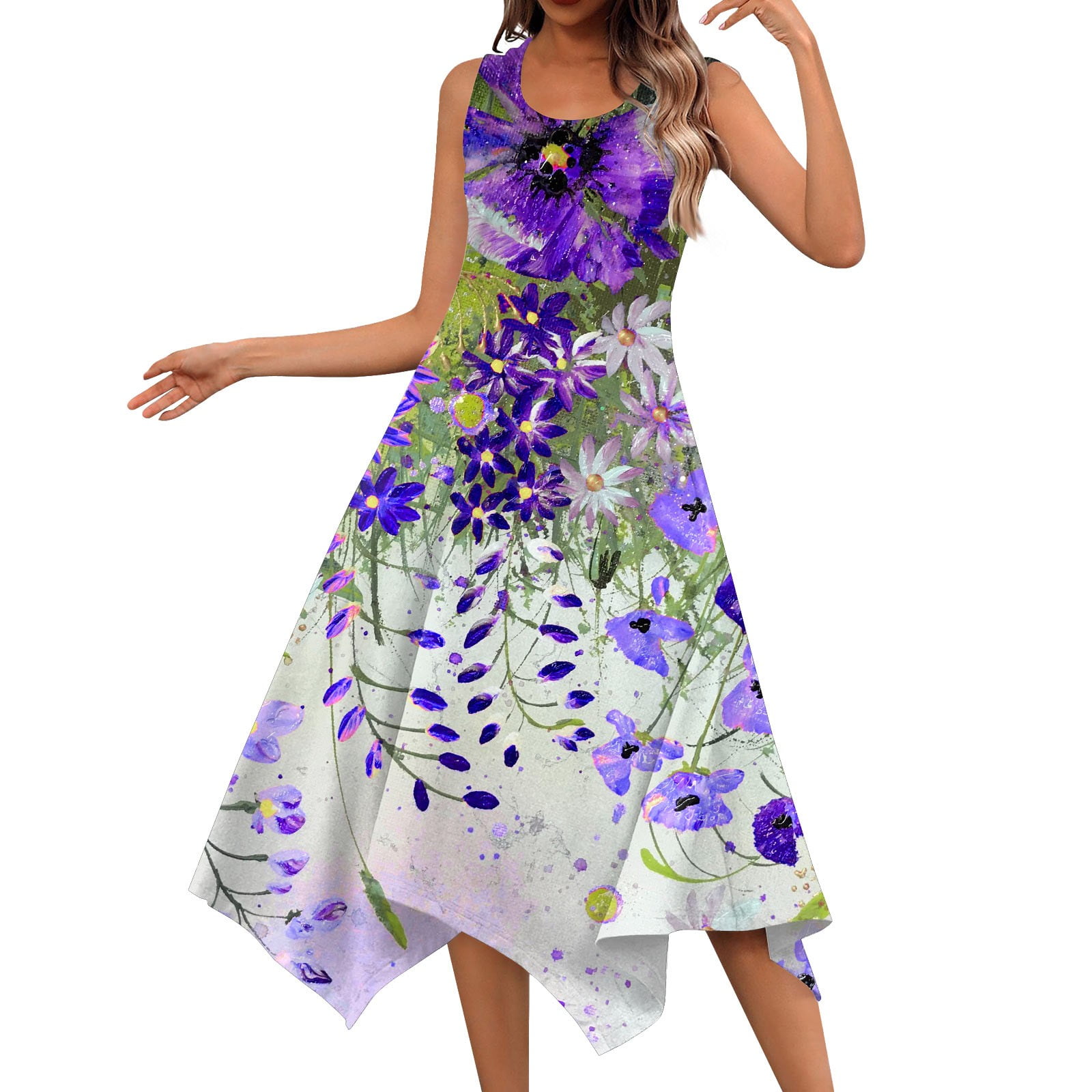 Bomyjesk Western Dress For Women Sleeveless Floral Swing Beach Dress