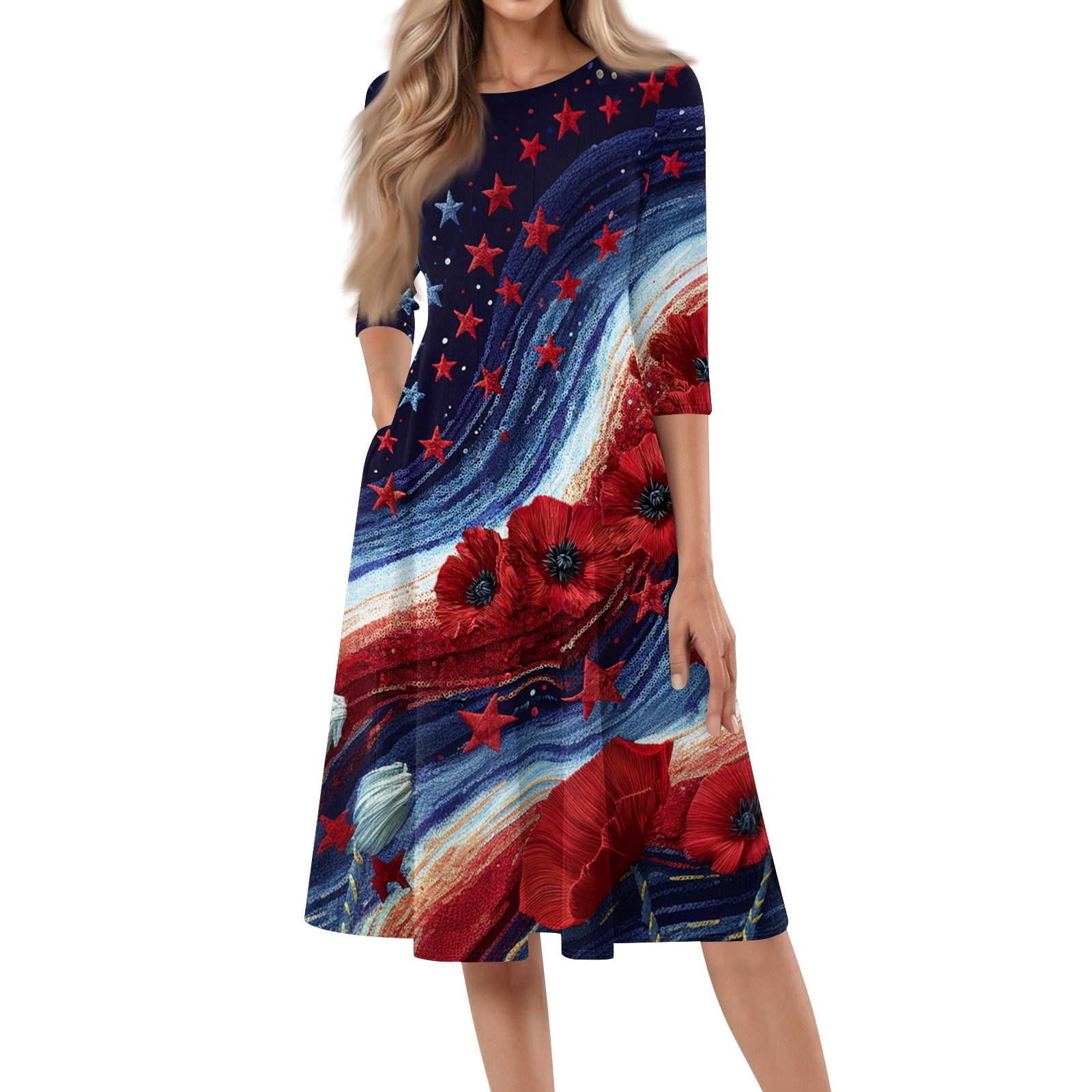 BOMYJESK Women's 250th Anniversary USA Flag Floral Maxi Dress 4th Of ...