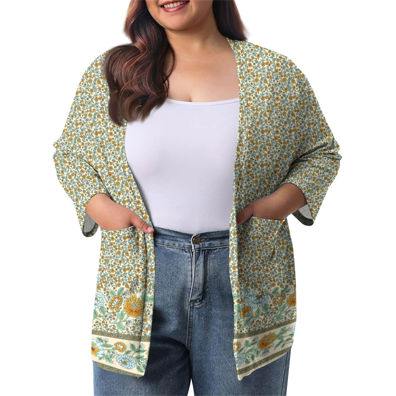 BOMYJESK Womens Cardigan Sweaters Oversized 3/4 Sleeve Open Front ...