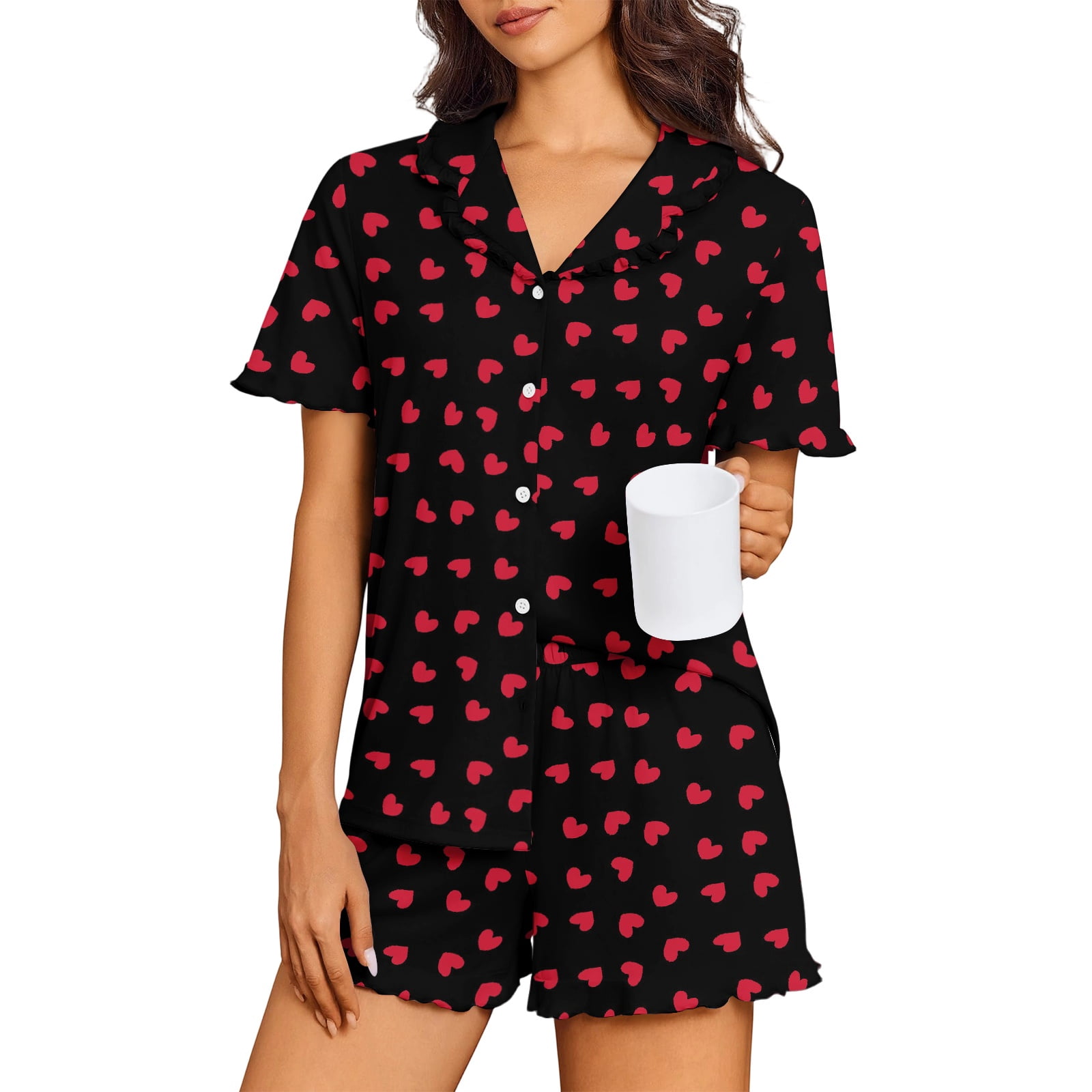 BOMYJESK Womens Pajama Sets Ruffle Bride Soft Pjs with Shorts Polka ...