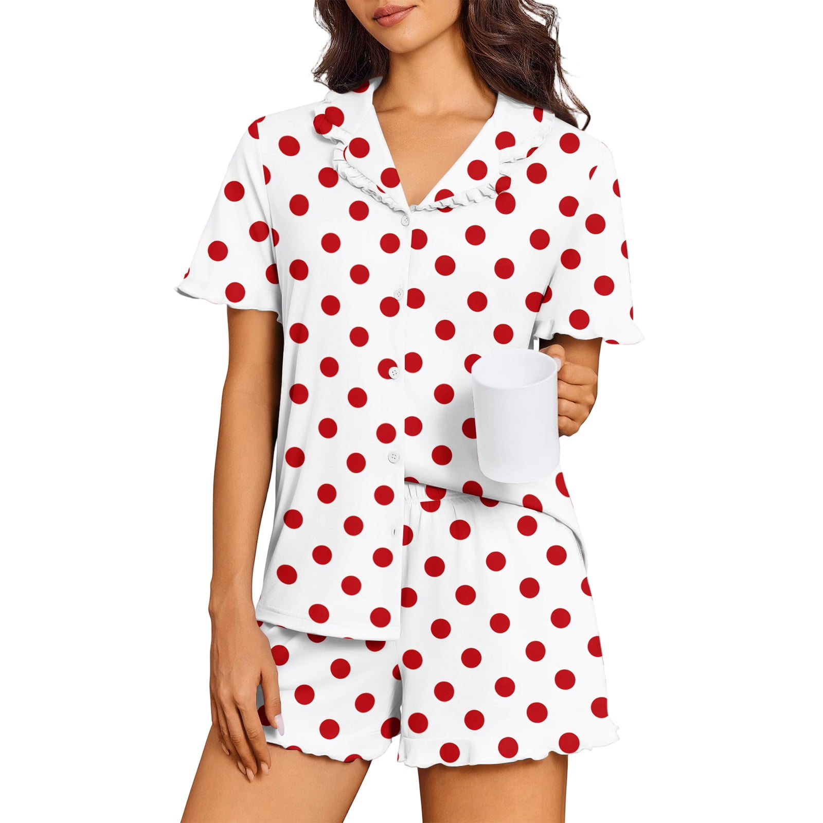 BOMYJESK Womens Pajama Sets Ruffle Comfy Pjs with Shorts Button Down ...