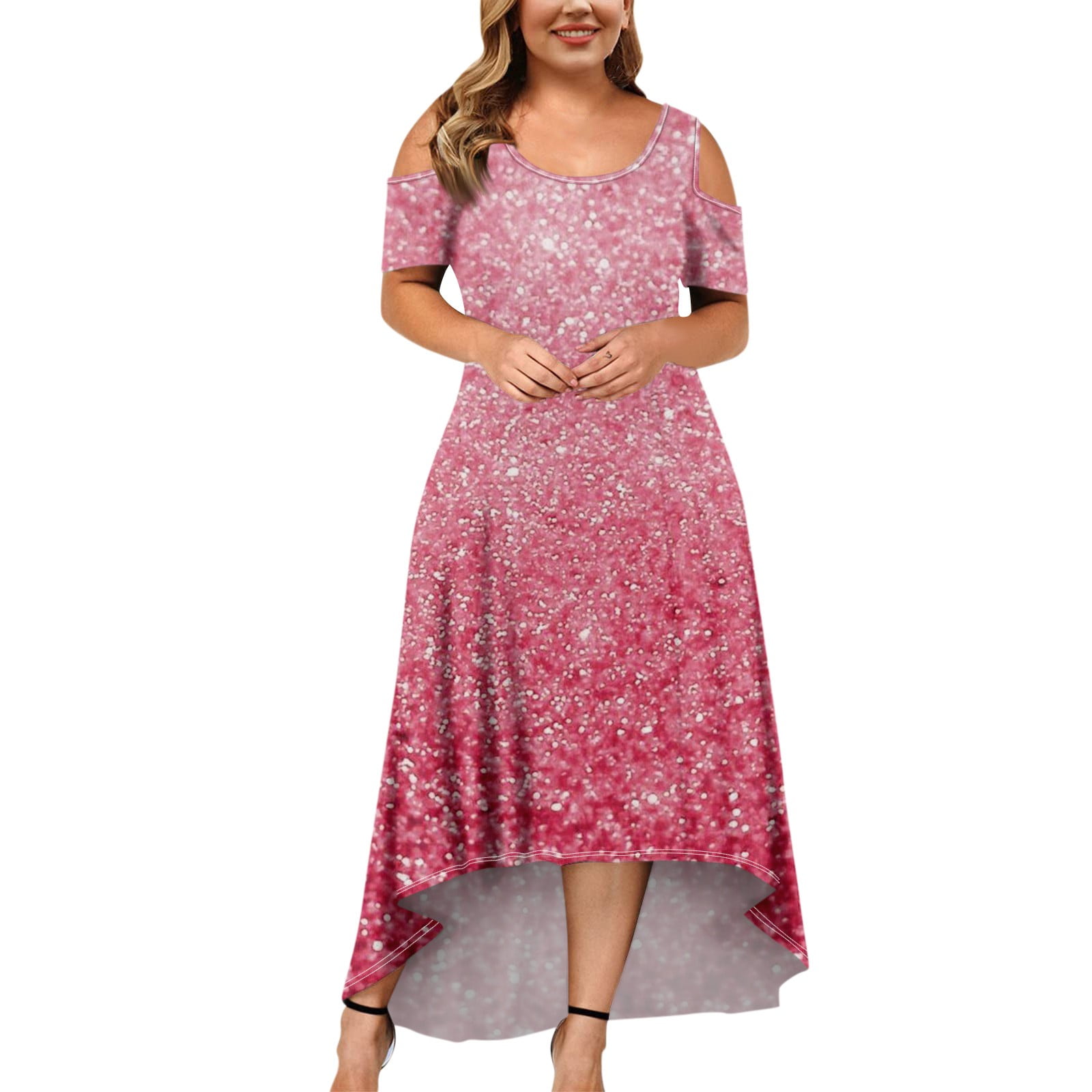 Bomyjesk Womens Plus Size Summer Sun Dresses Clearance Trendy Sequin