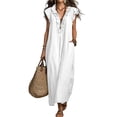 BOMYJESK Womens Summer Dresses Ruffle Cap Sleeve V Neck Long Dress ...