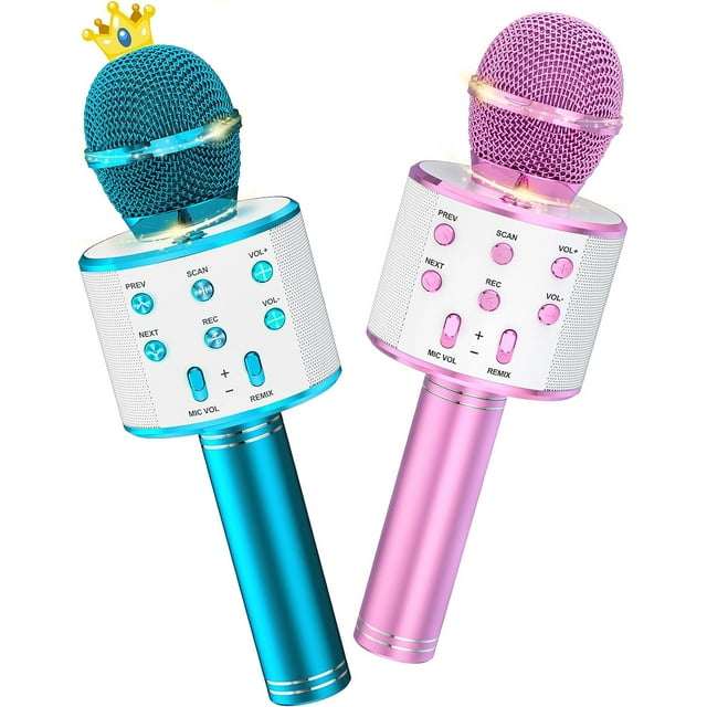BONAOK 2 Pack Wireless Karaoke Microphones for Kids, Portable Speaker ...