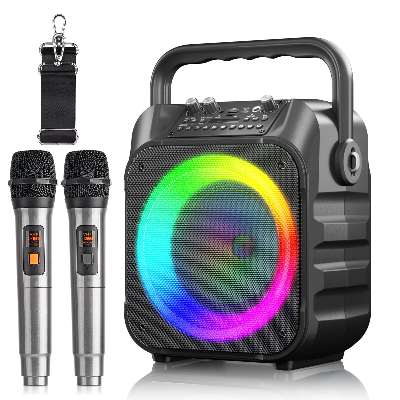 BONAOK Bluetooth Karaoke Machine with 2 Wireless Mics, Portable, LED ...