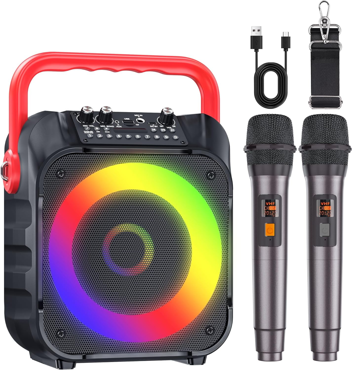 BONAOK Karaoke Machine with Two Wireless Microphones, Portable ...