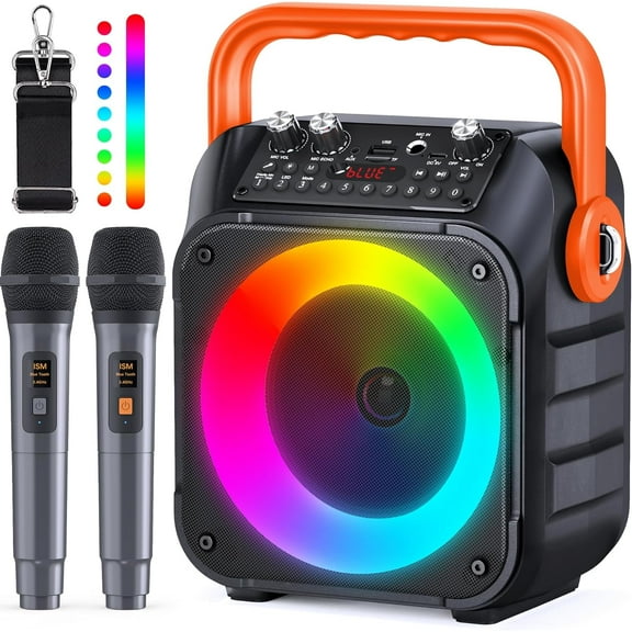 Karaoke Machine, Portable Bluetooth Karaoke Speaker with 2 Wireless ...