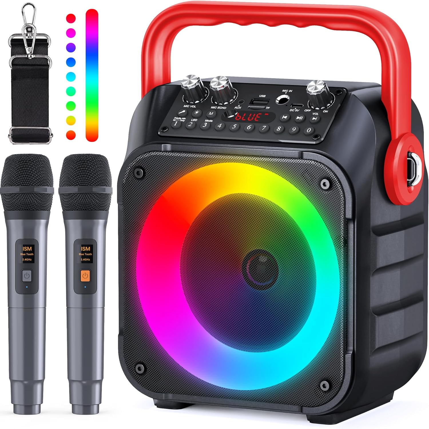 BONAOK Karaoke Machine with 2 Wireless Microphones for Adult Kids, Singing Machine Portable ...