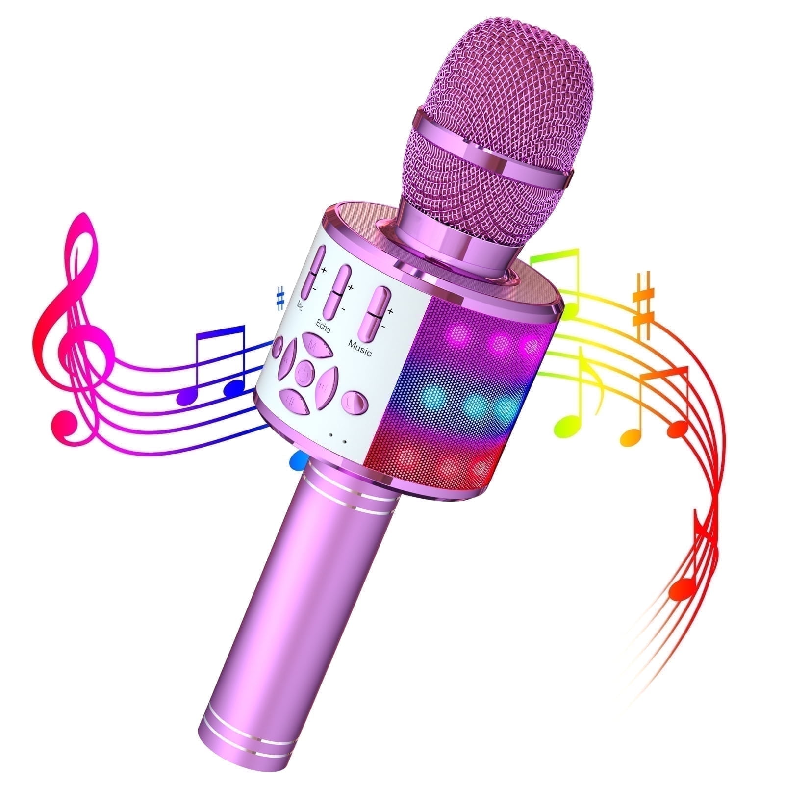 BONAOK Kids Karaoke Bluetooth Mic Toy, Wireless, LED Lights, Voice ...