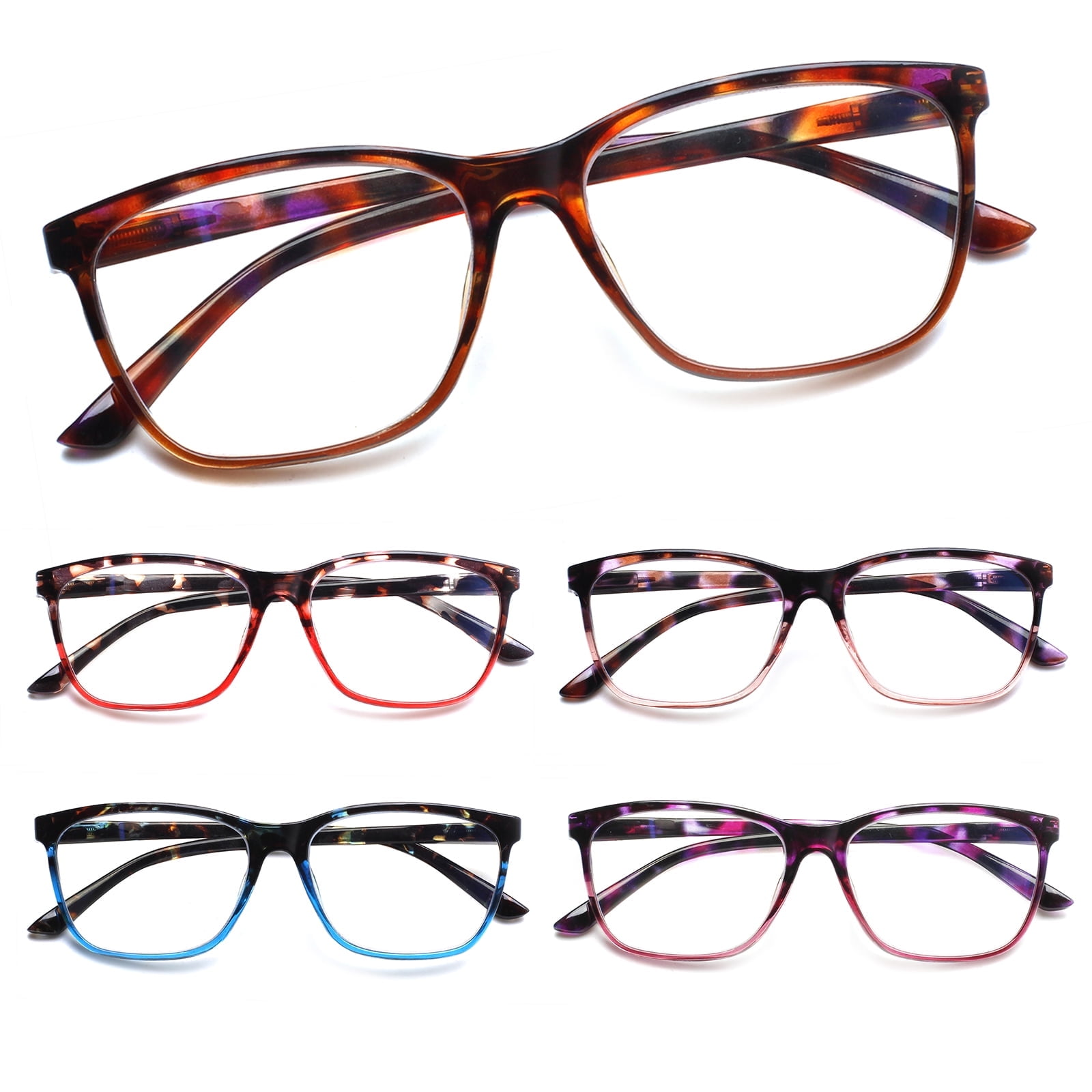 BONCAMOR 5 Pack Reading Glasses, Blue Light Blocking, Spring Hinge ...