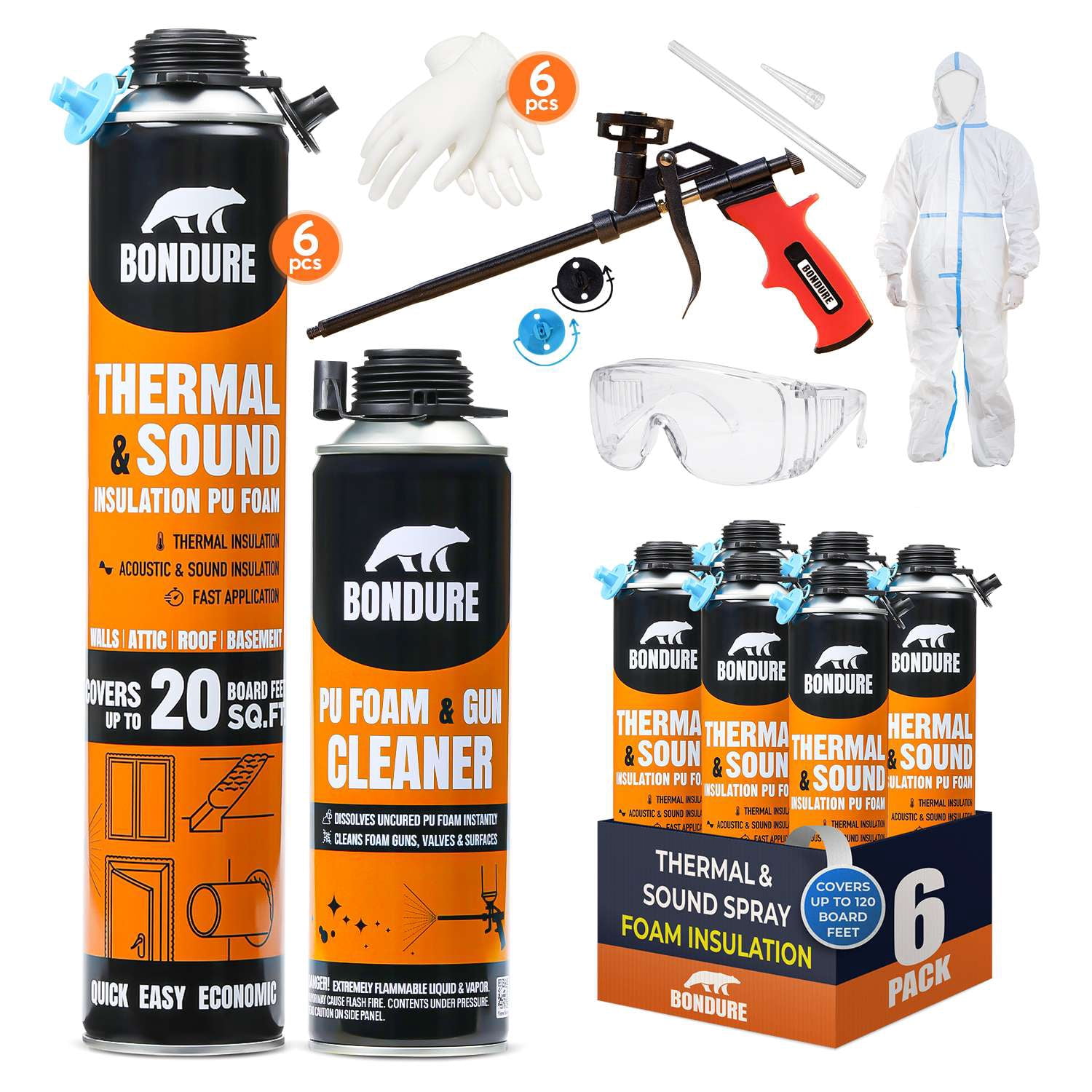 BONDURE Spray Foam Insulation Kit, 120 Sq.Ft. (6x27.1 oz.) Closed Cell ...