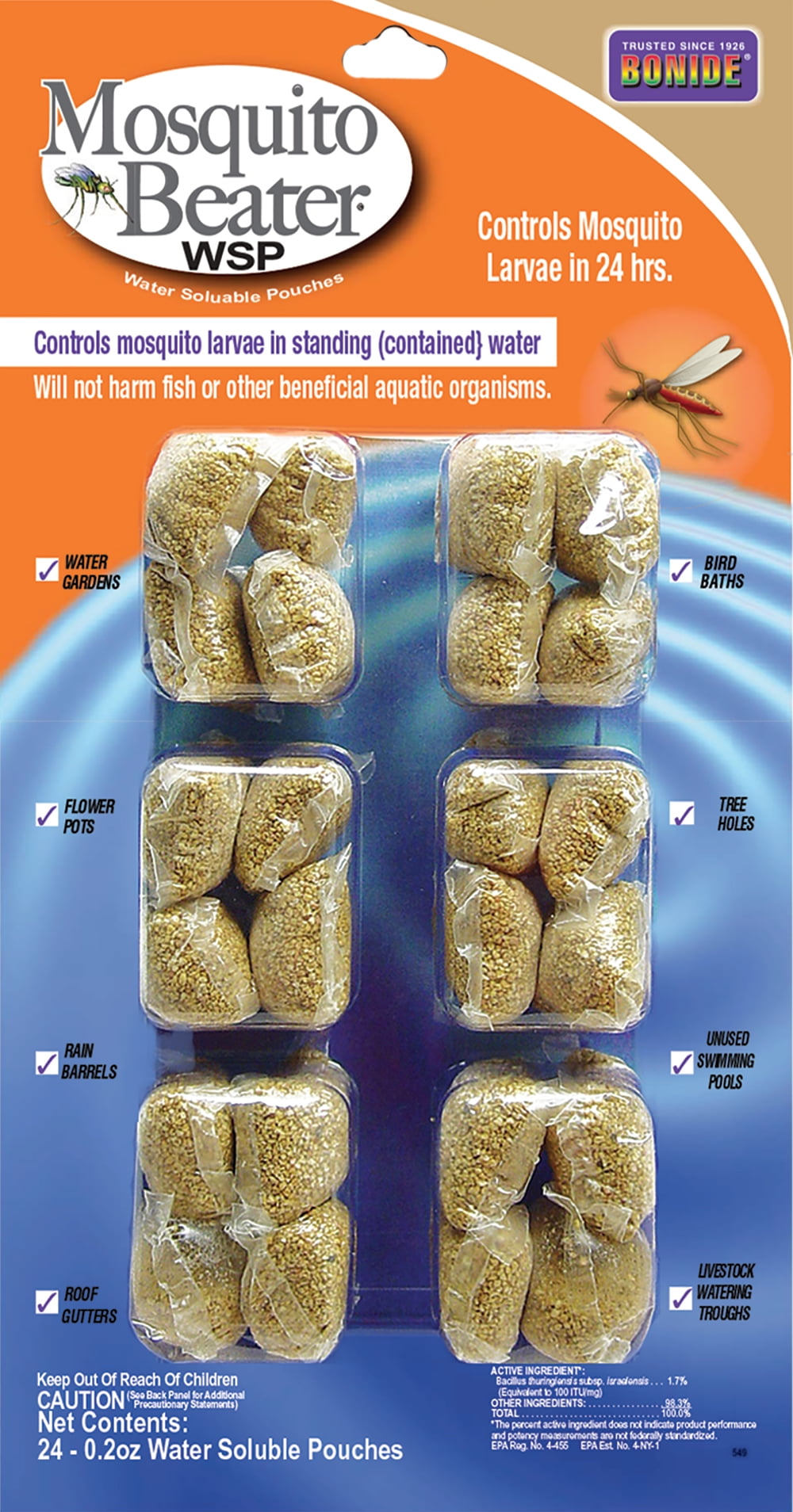 BONIDE Mosquito Beater Water Soluble Insect Repellent Pouches, 24 Piece ...