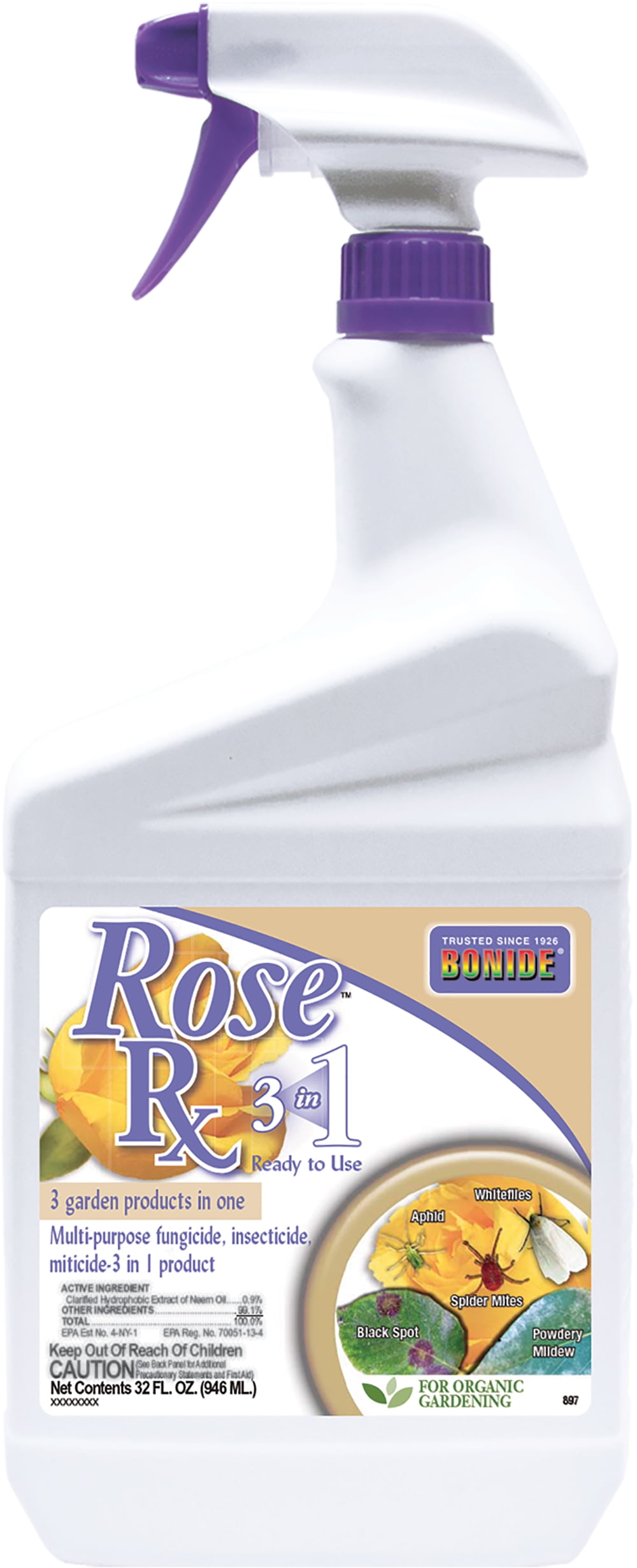 Bonide 32oz. Rose Rx 3-in-1 Insecticide, Fungicide, Miticide Spray For ...