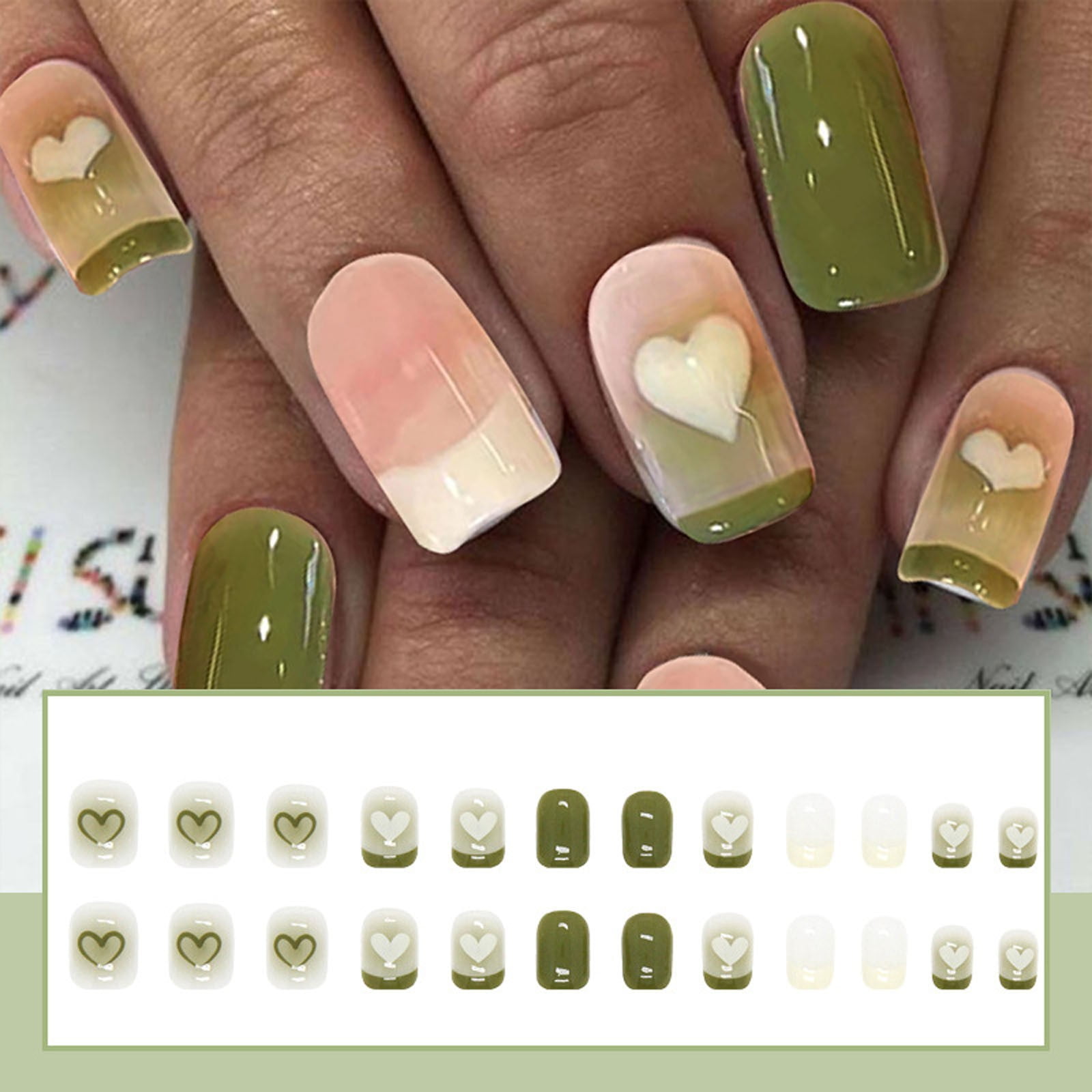 BONINGGG Short Nail Piece Wearable Nail Green Natural Fresh Advanced ...