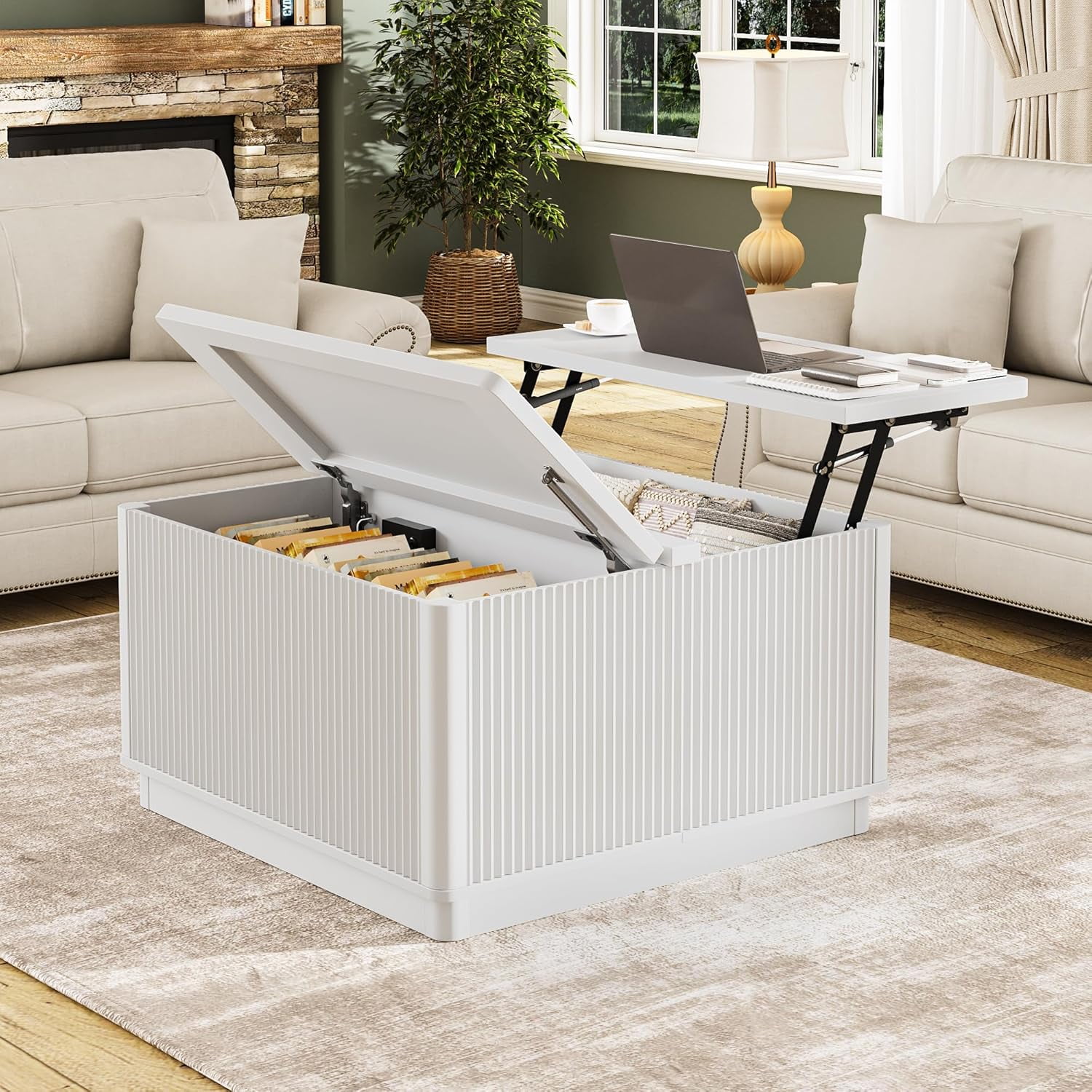 BONITURE Modern Lift Top Coffee Table with Storage, Square Coffee ...