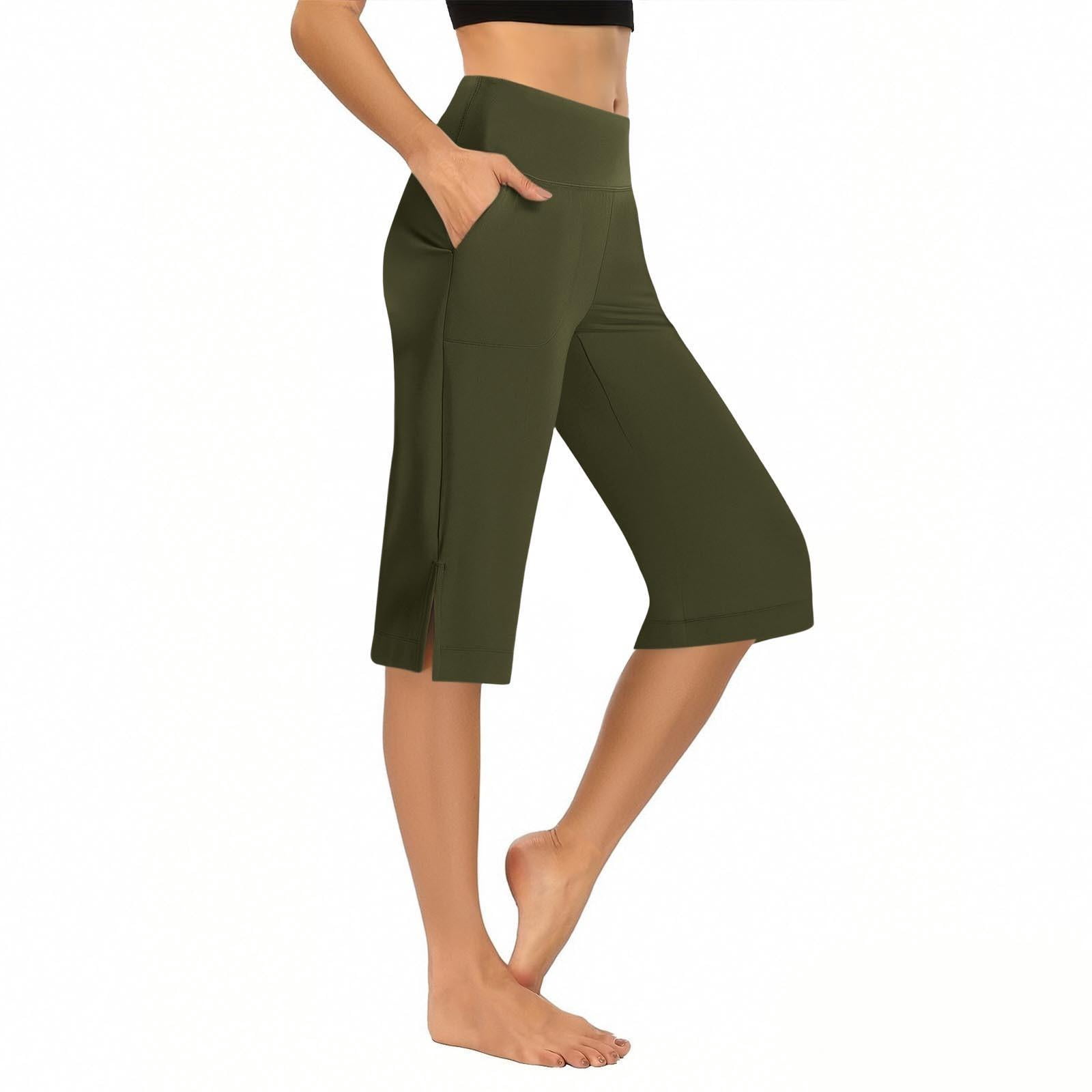 BONIXOOM 3/4 Pants for Women, Casual High Waist Stretchy Capri Pants ...