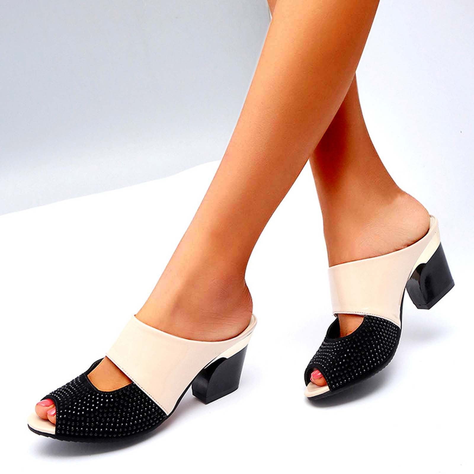 BONIXOOM Beige Womens Chunky Sandals Clearance Flat Fish Mouth Sandals ...