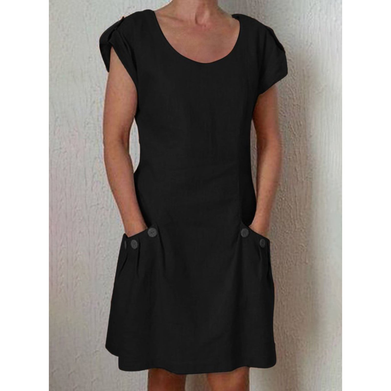 BONIXOOM Black Dresses for Women Multi-theme Party Crew Neck Tab Short ...
