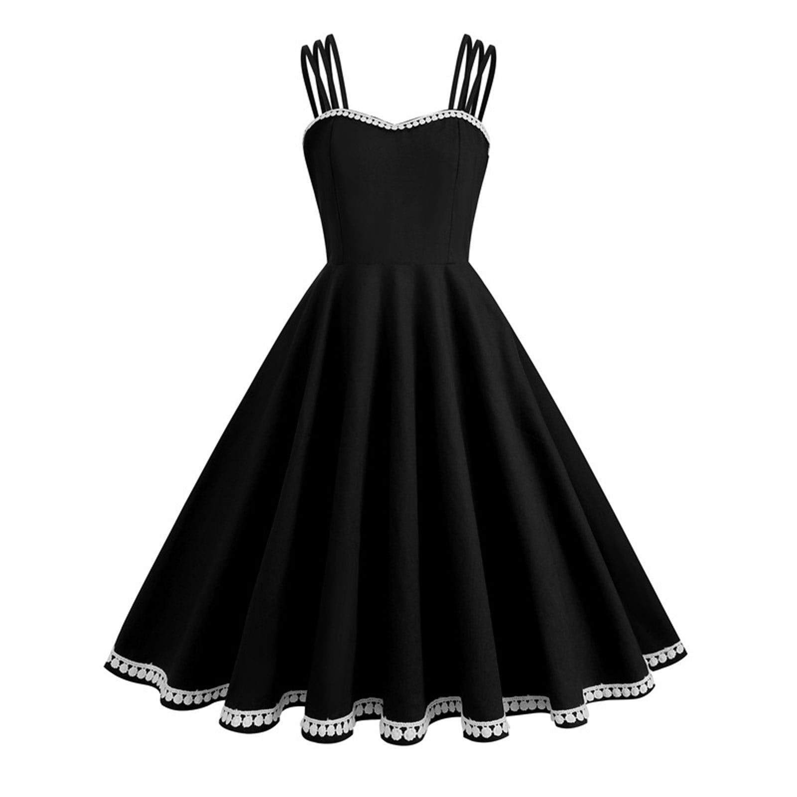 BONIXOOM Black Dresses for Women Multi-theme Party Round Neckline Tab ...