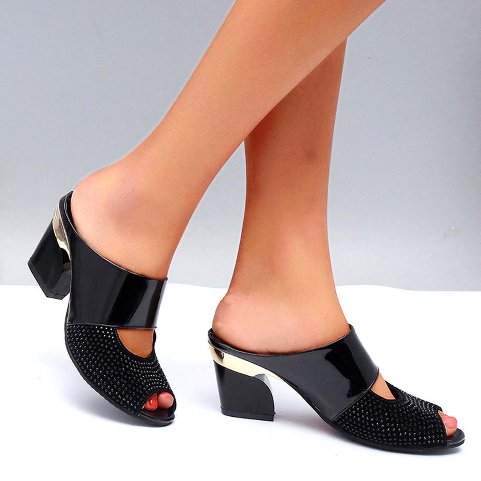 BONIXOOM Black Womens Chunky Sandals Clearance Flat Fish Mouth Sandals ...