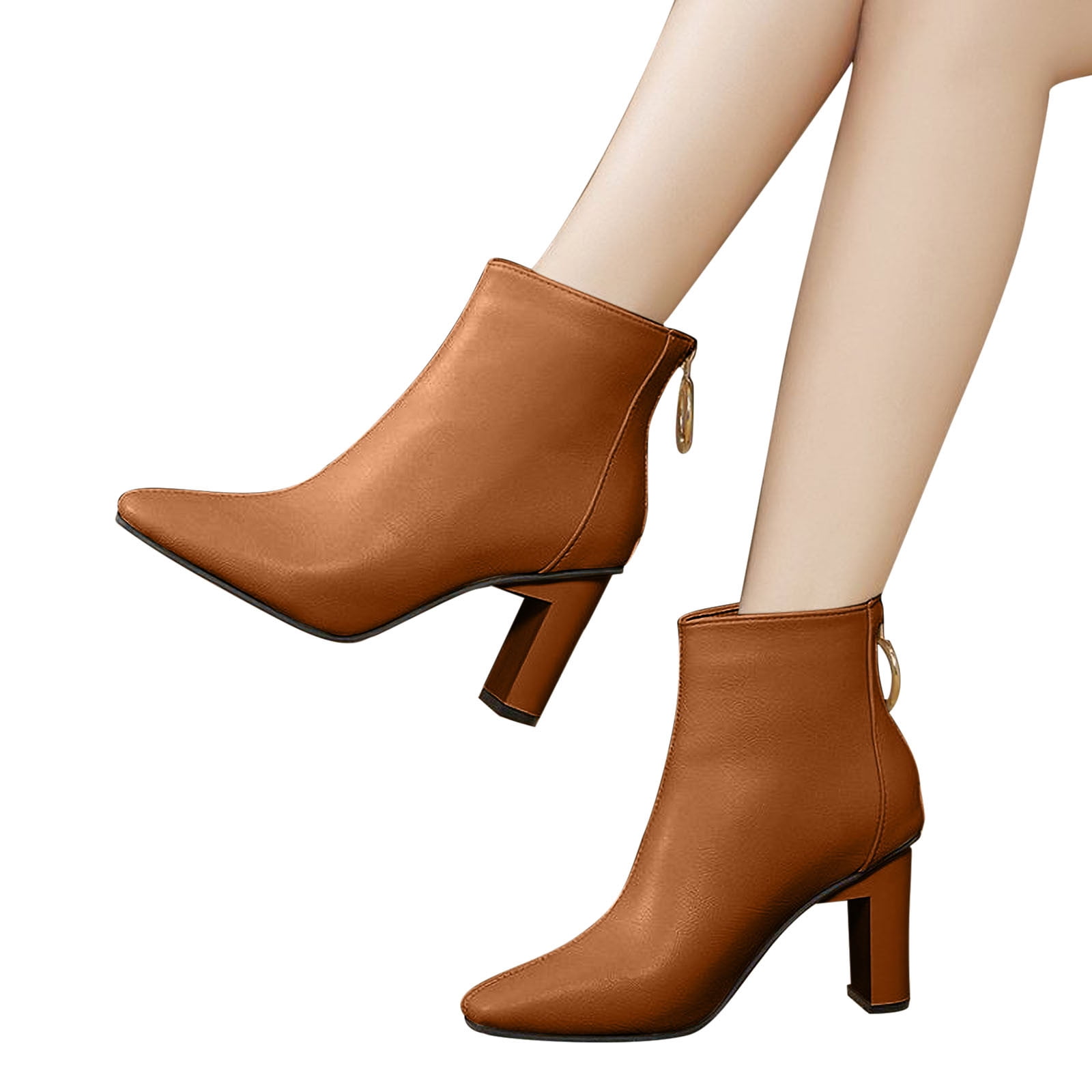 BONIXOOM Boots For Women High Heel Rubber Slip-On Ankle Drawstring ...
