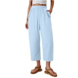 BONIXOOM Capri Pants Womens, Elastic Waist Straight Leg Casual Pants ...