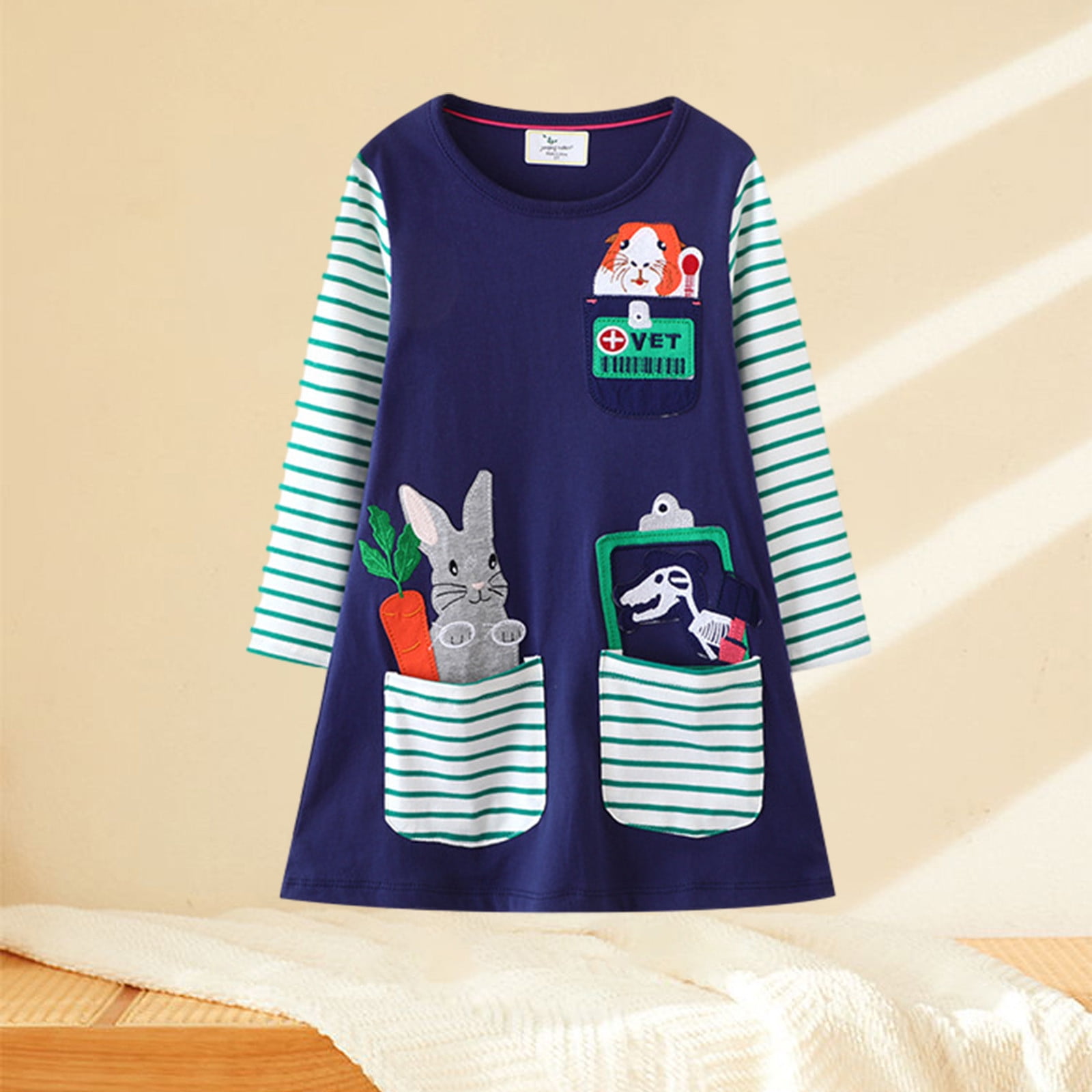 BONIXOOM Easter Dresses for Girls Long Sleeve Fashion Spring Tab Solid ...