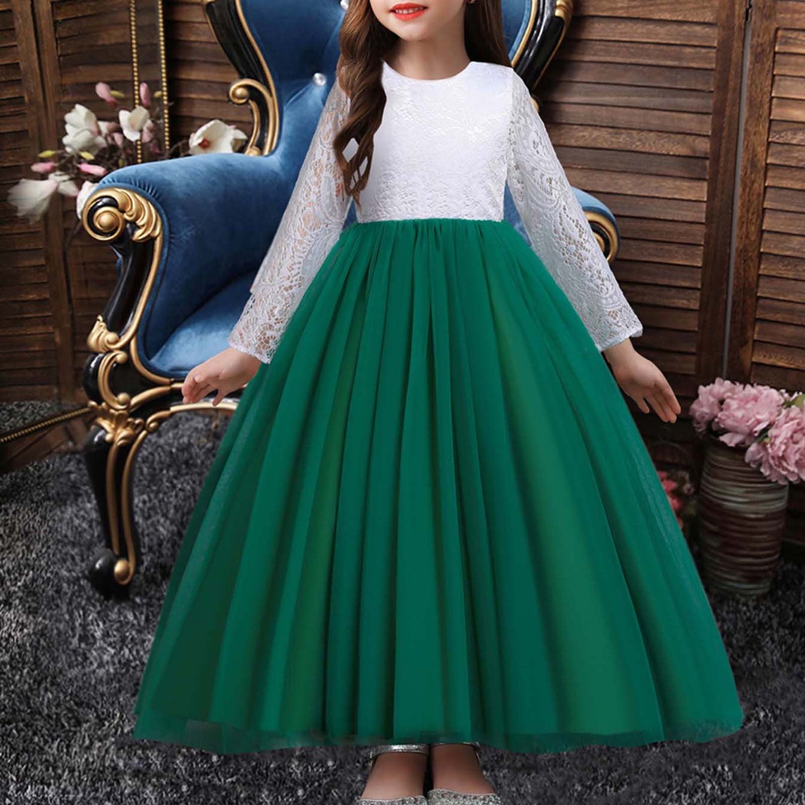 BONIXOOM Girls' Prom Dresses 2024 Crew Neck Tab Long Sleeve Dress ...