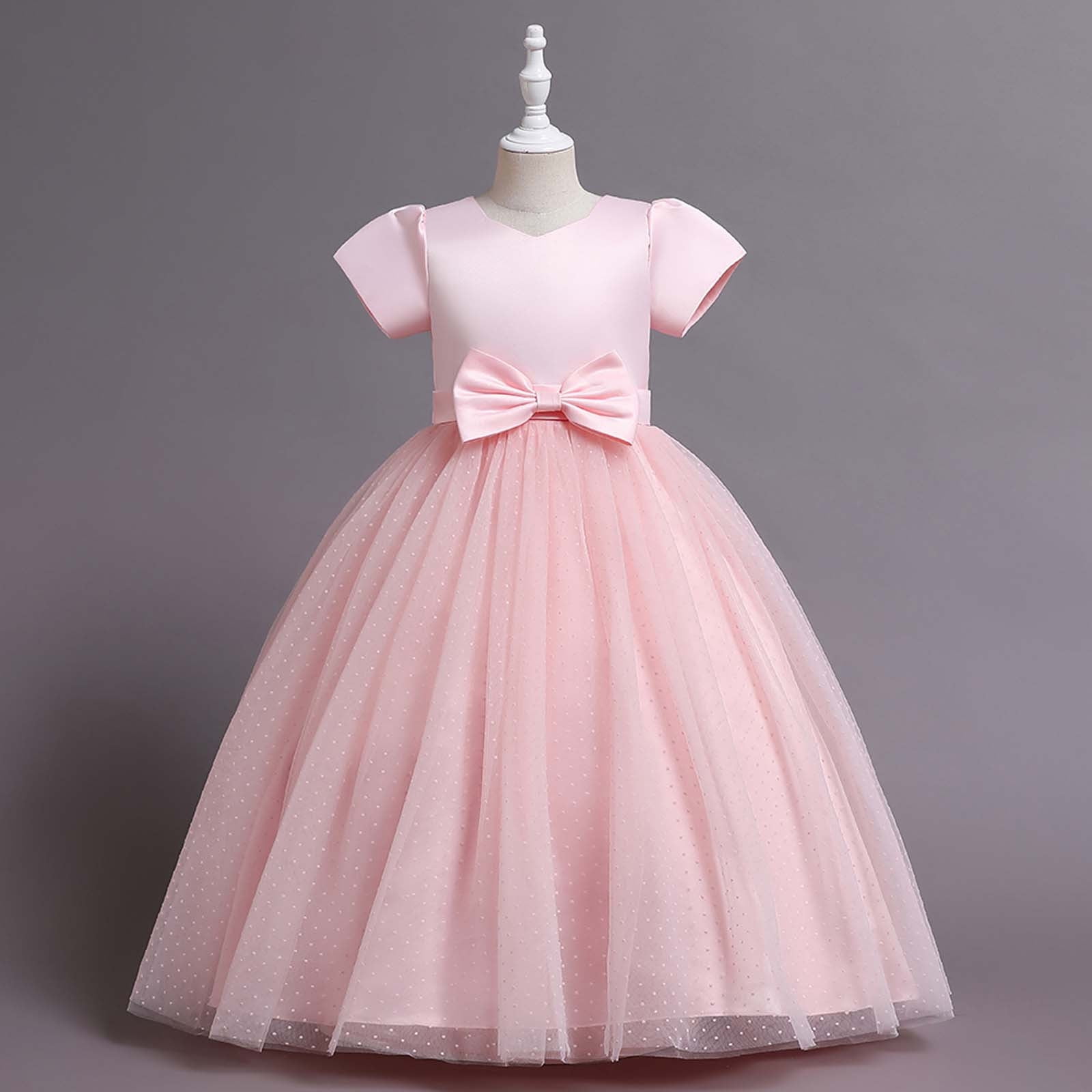 BONIXOOM Girls' Prom Dresses 2024 Crew Neck Tab Short Sleeve Dress ...