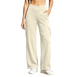 BONIXOOM Khaki Pants for Women, Wide Leg Cargo Pants, Cross V Waist ...