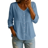BONIXOOM Ladies Blouses Long Sleeve, Summer Linen Blend Shirt, Button ...