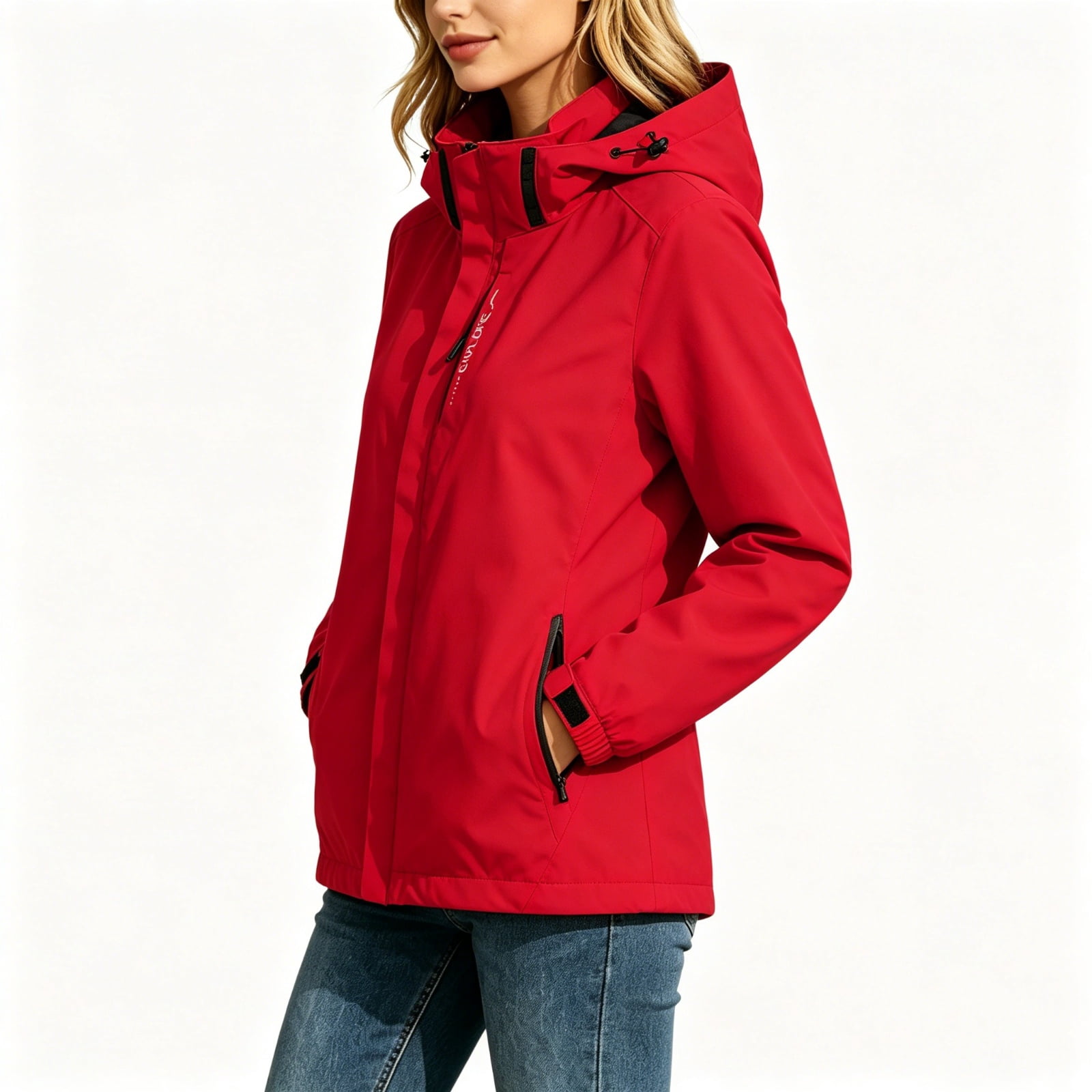 BONIXOOM Ladies Windbreaker, Adjustable Cuff Hooded Zip Jacket ...