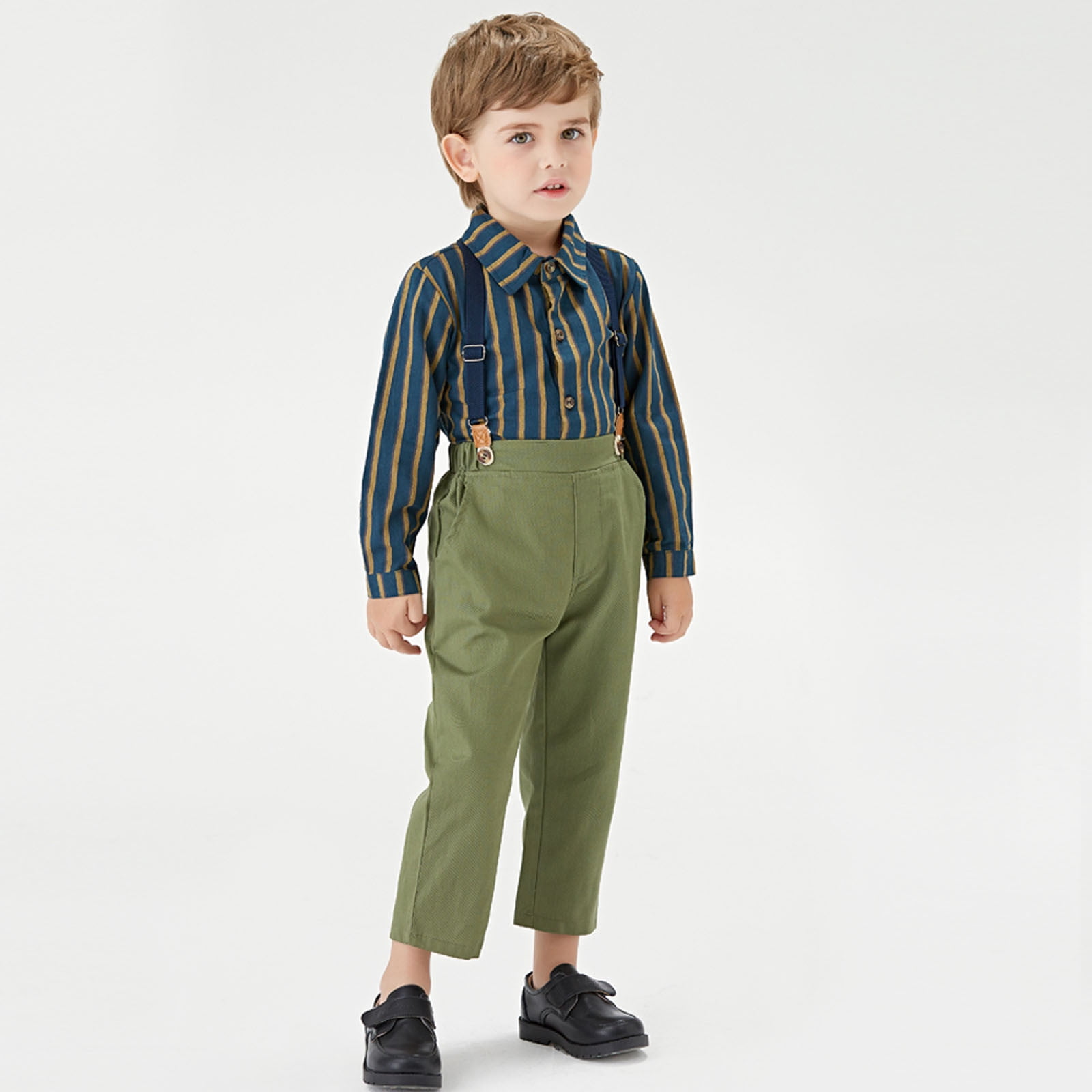 BONIXOOM Newborn Clothes Winter Boys Long Sleeve Suspender Trousers Set ...