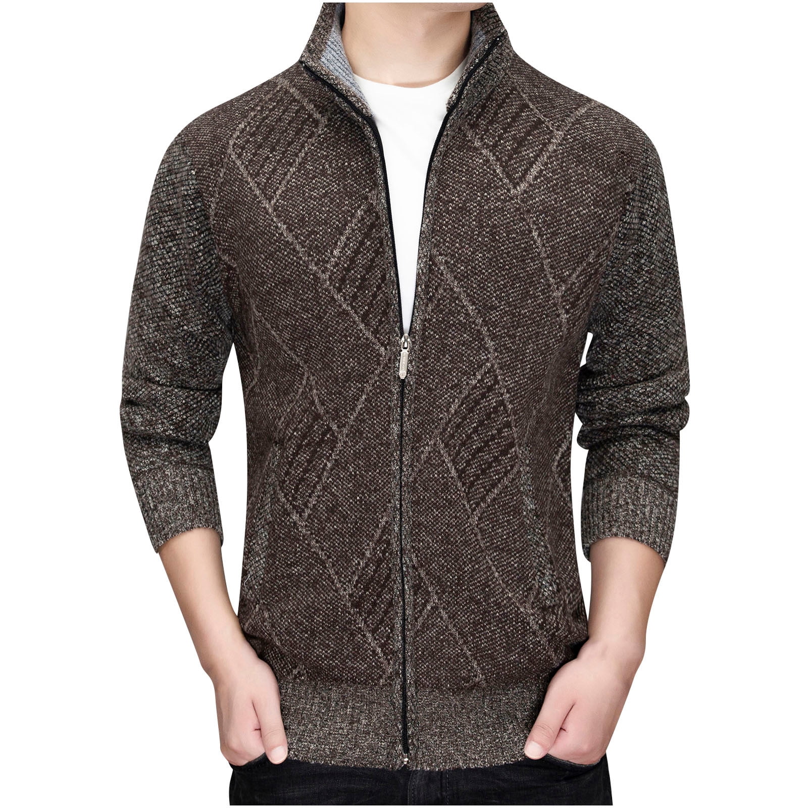 BONIXOOM Oversized Cardigan Mens Cardigan Long Sleeve Zipper Solid ...