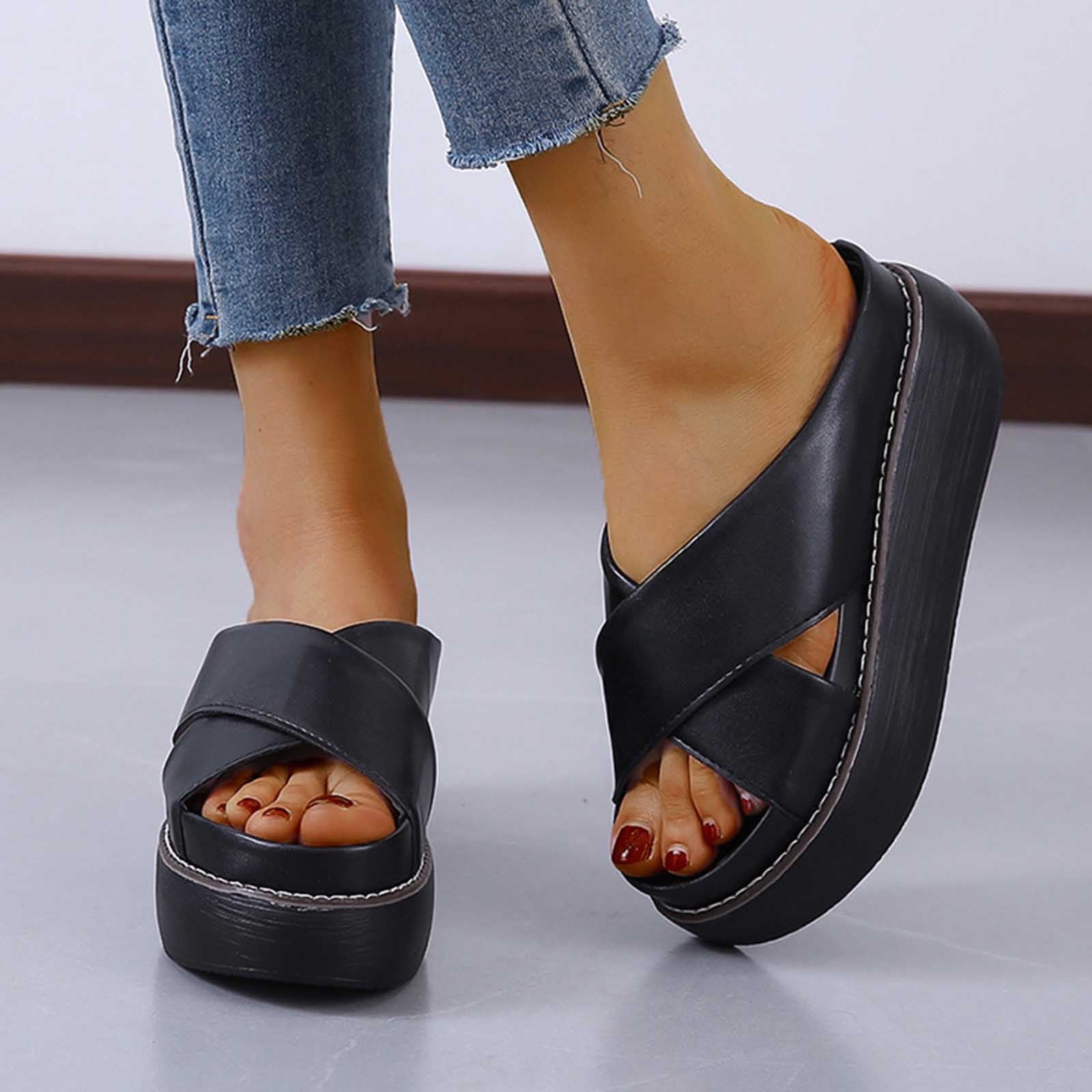 BONIXOOM Platform Sandals Women Clearance Fall Slip-on Platform Casual ...