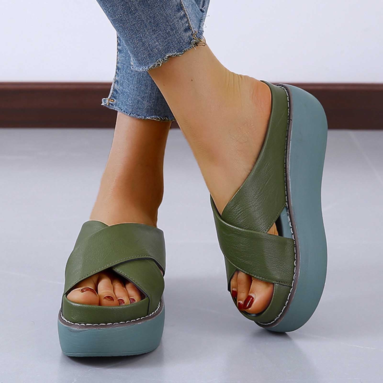 BONIXOOM Platform Sandals Women Clearance Fall Slip-on Platform Casual ...