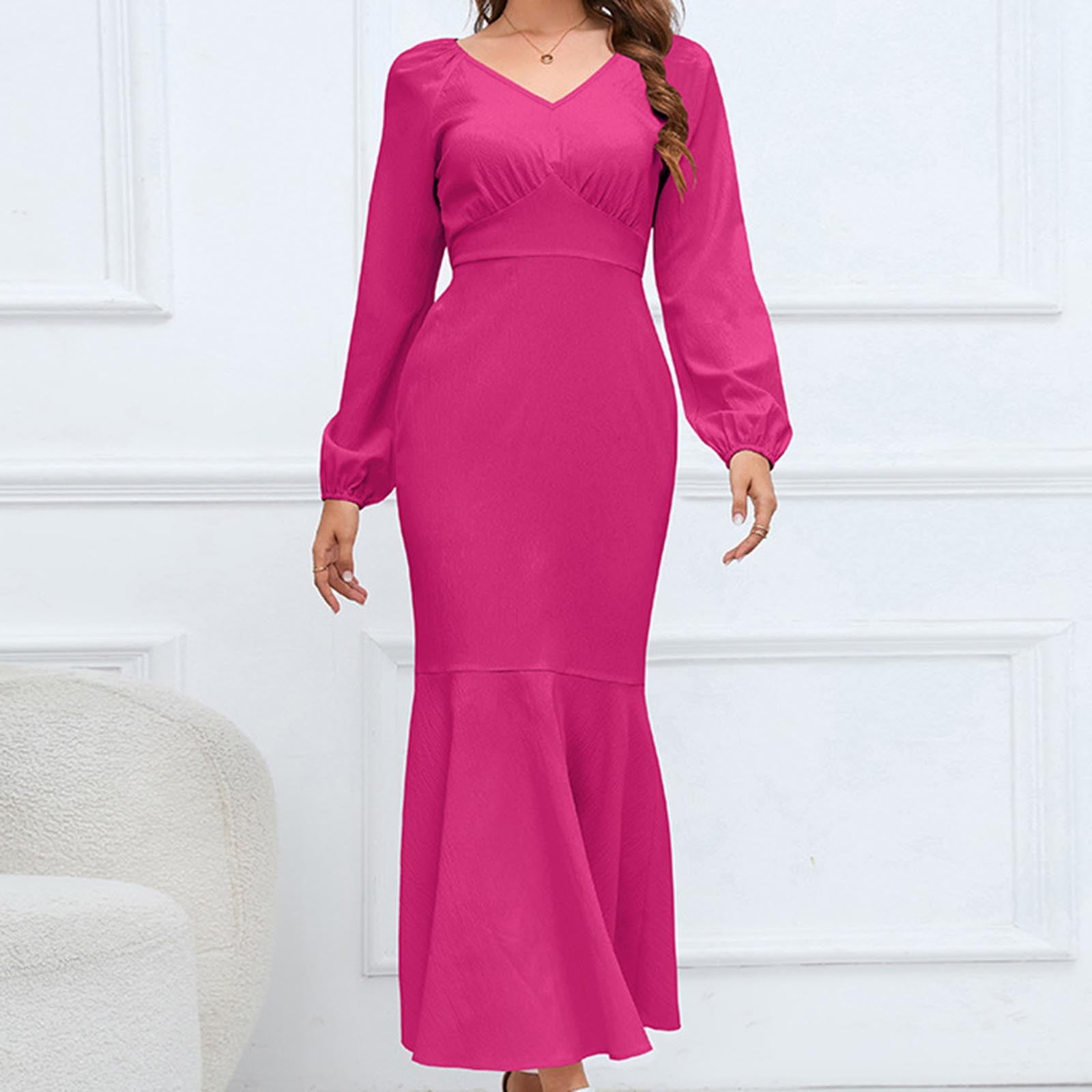 Bonixoom Sexy Dresses For Women Date Night Multi Theme Party V Neck Tab Long Sleeve Pullover