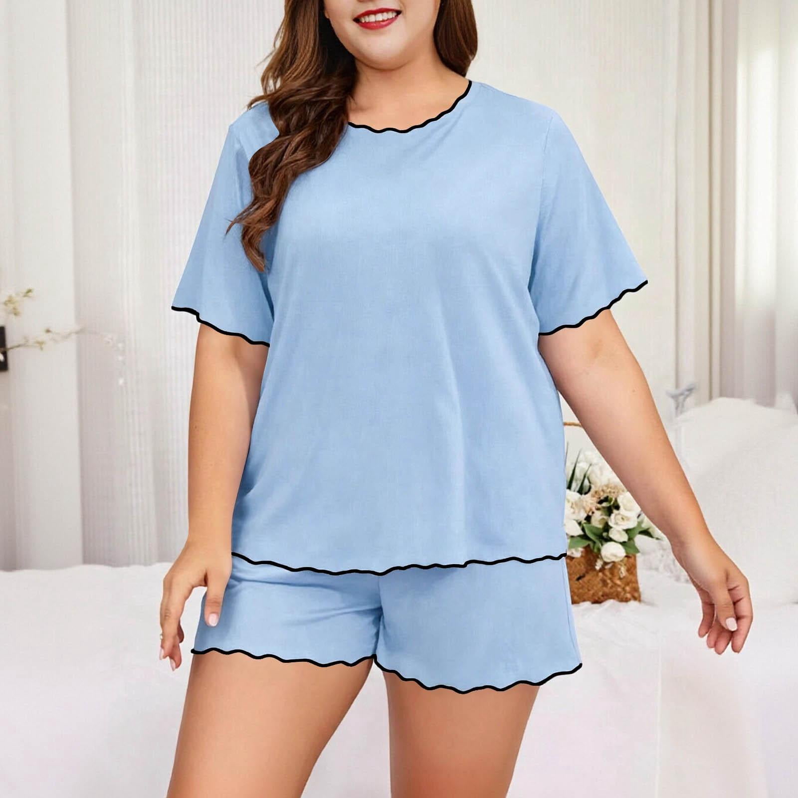 BONIXOOM Sleepwear Sets for Women Pants, Short Sleeve Top & Shorts with ...