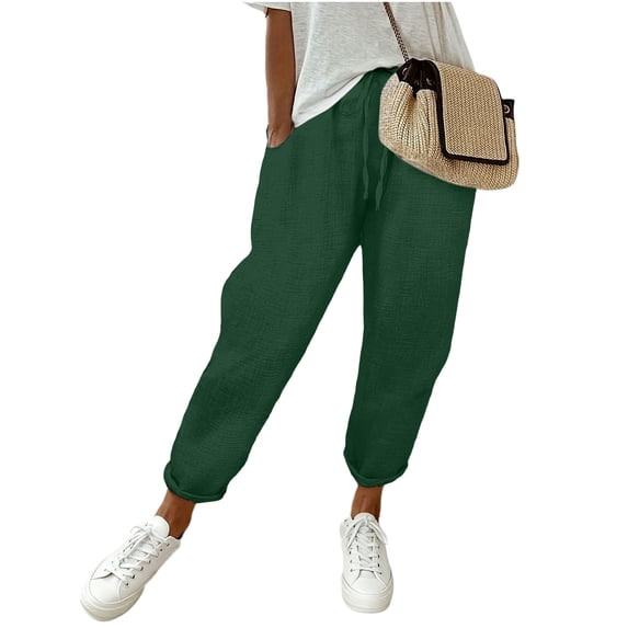 BONIXOOM Summer Pants for Women, Drawstring Elastic Waist Linen ...