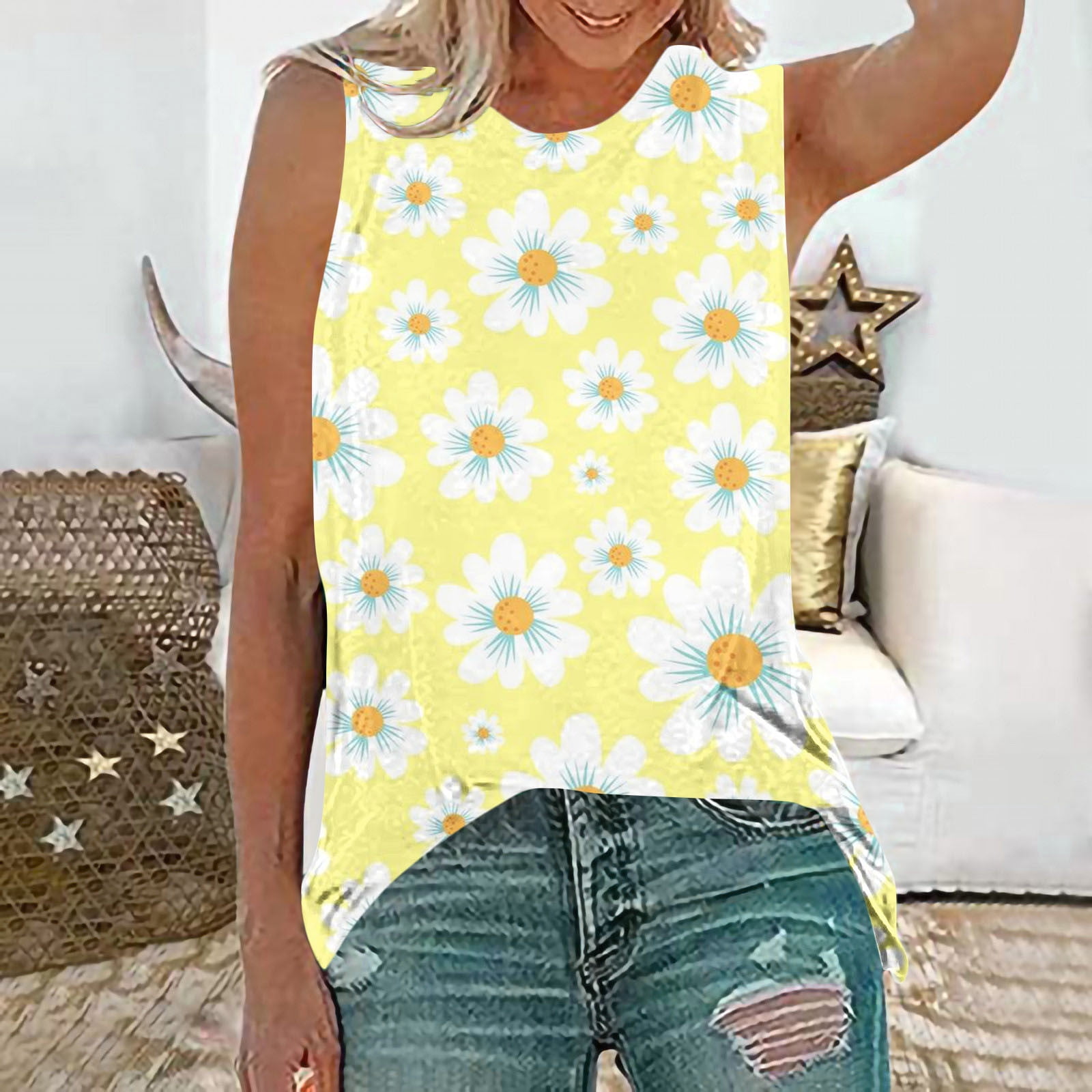 BONIXOOM Tank Top For Women Round Neckline Baggy Fit Dance Party ...