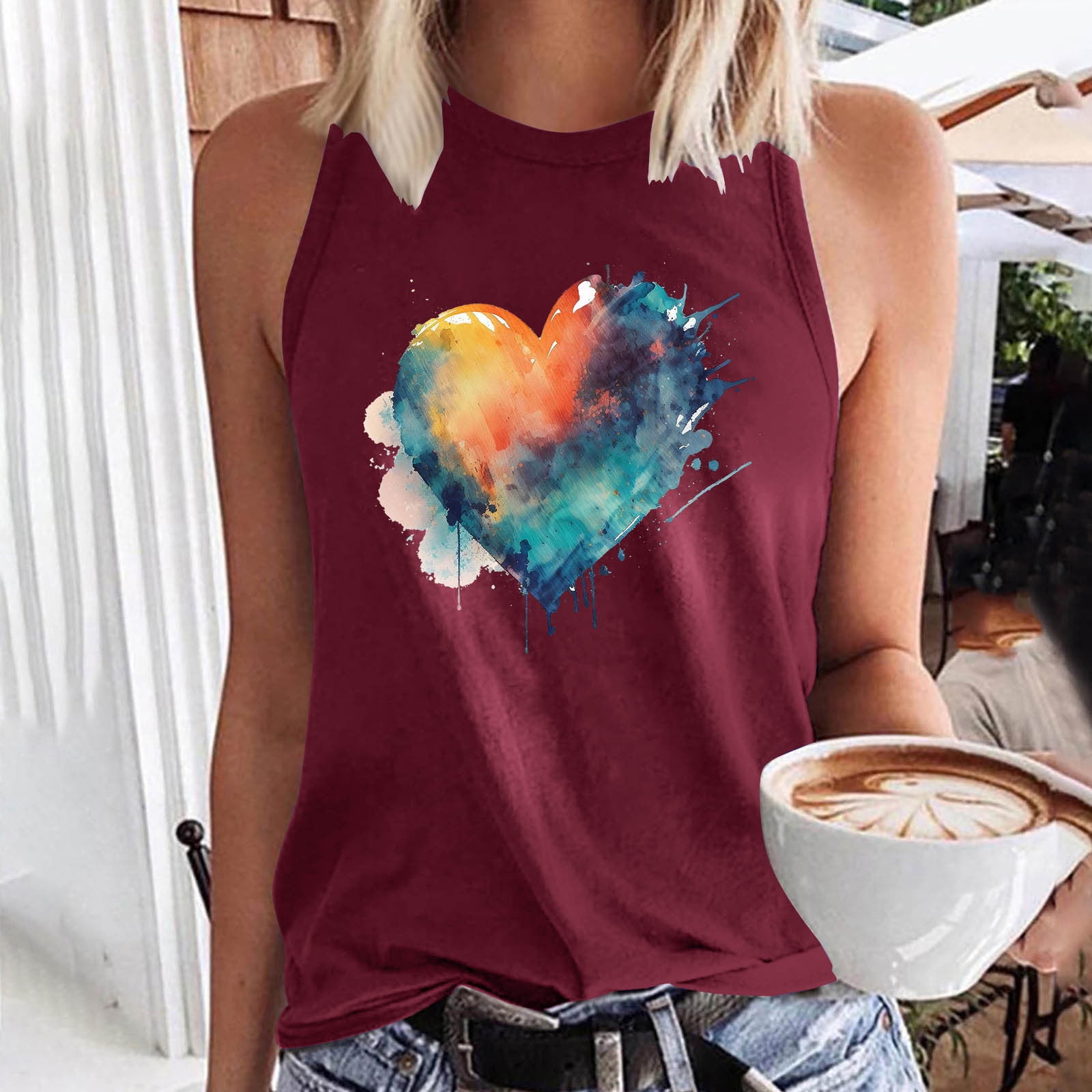 BONIXOOM Tank Tops Women Round Neckline Active Fit Dance Party Fashion ...