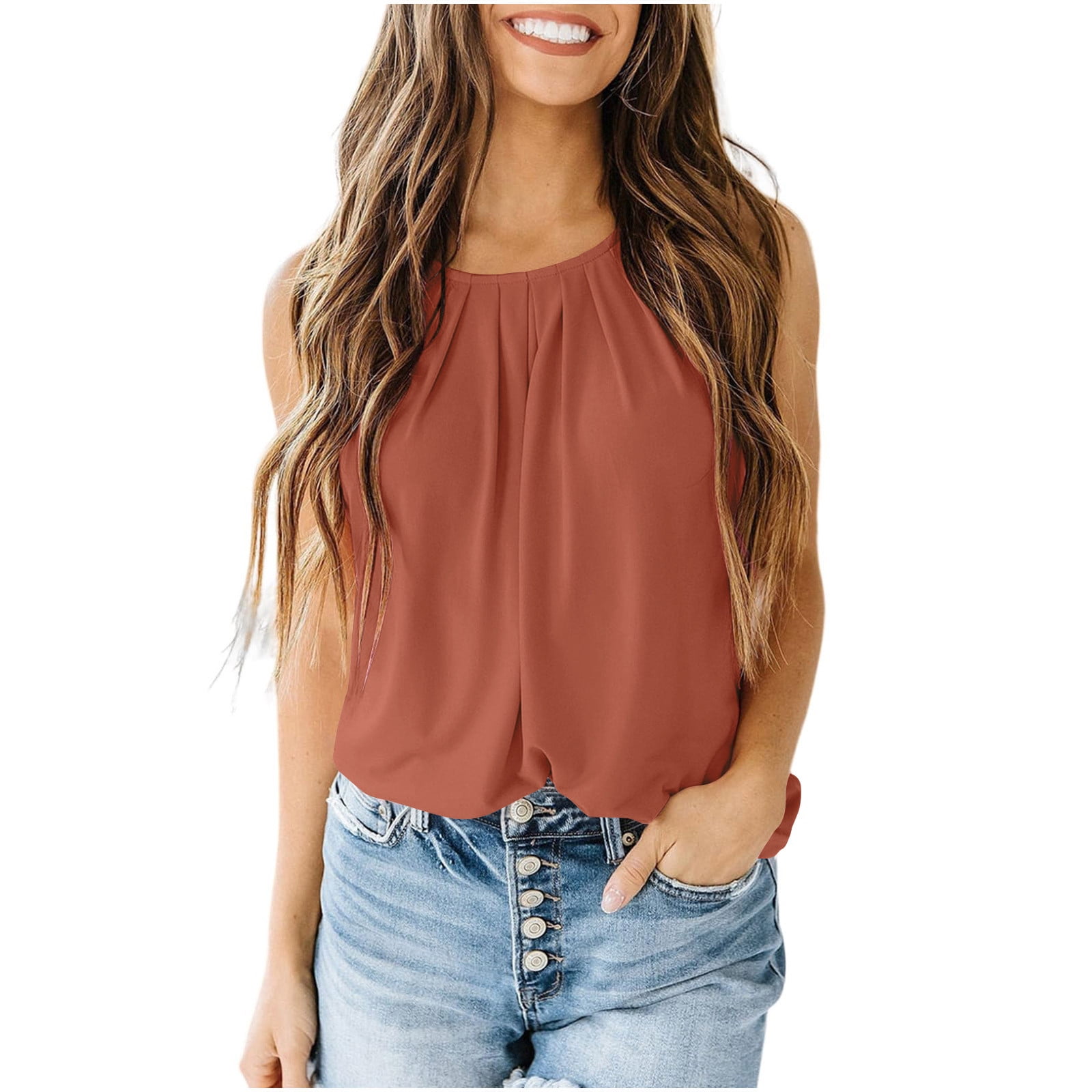 BONIXOOM Tank Tops Women Round Neckline Baggy Fit Dance Party Fashion ...