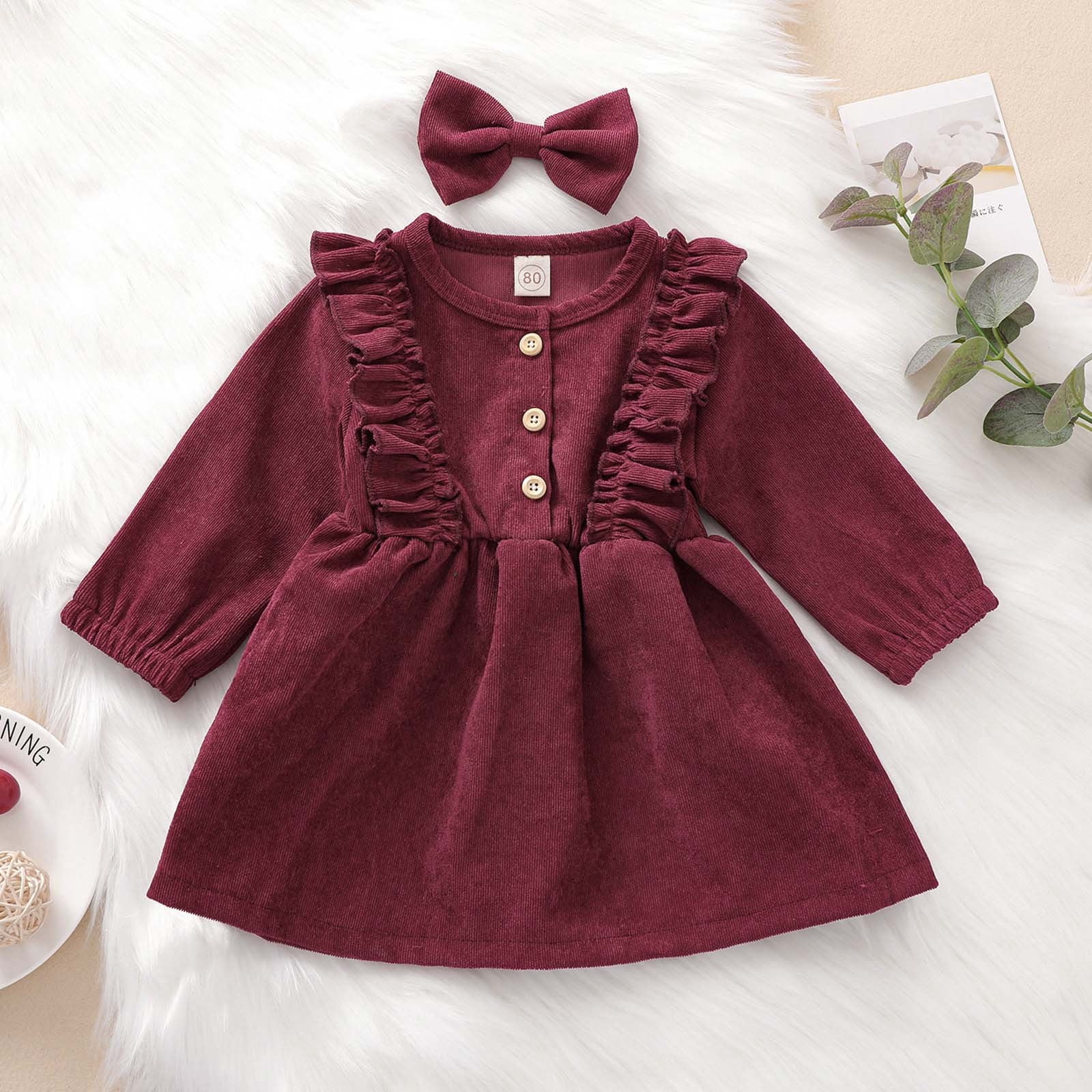 BONIXOOM Toddler Dresses Clearance Crew Neck Tab Long Sleeve Dress ...