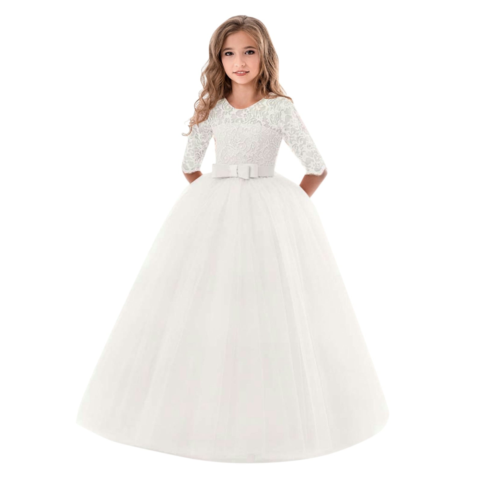 BONIXOOM Toddler Prom Dresses 2024 Crew Neck Tab 3/4 Sleeve Gown ...