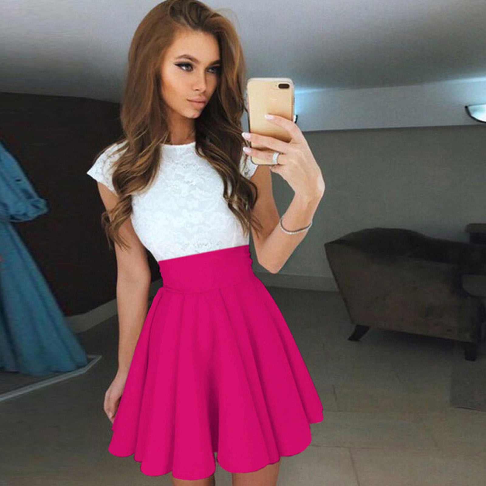 BONIXOOM Vacation Dresses for Women Beach Party Round Neckline Tab ...